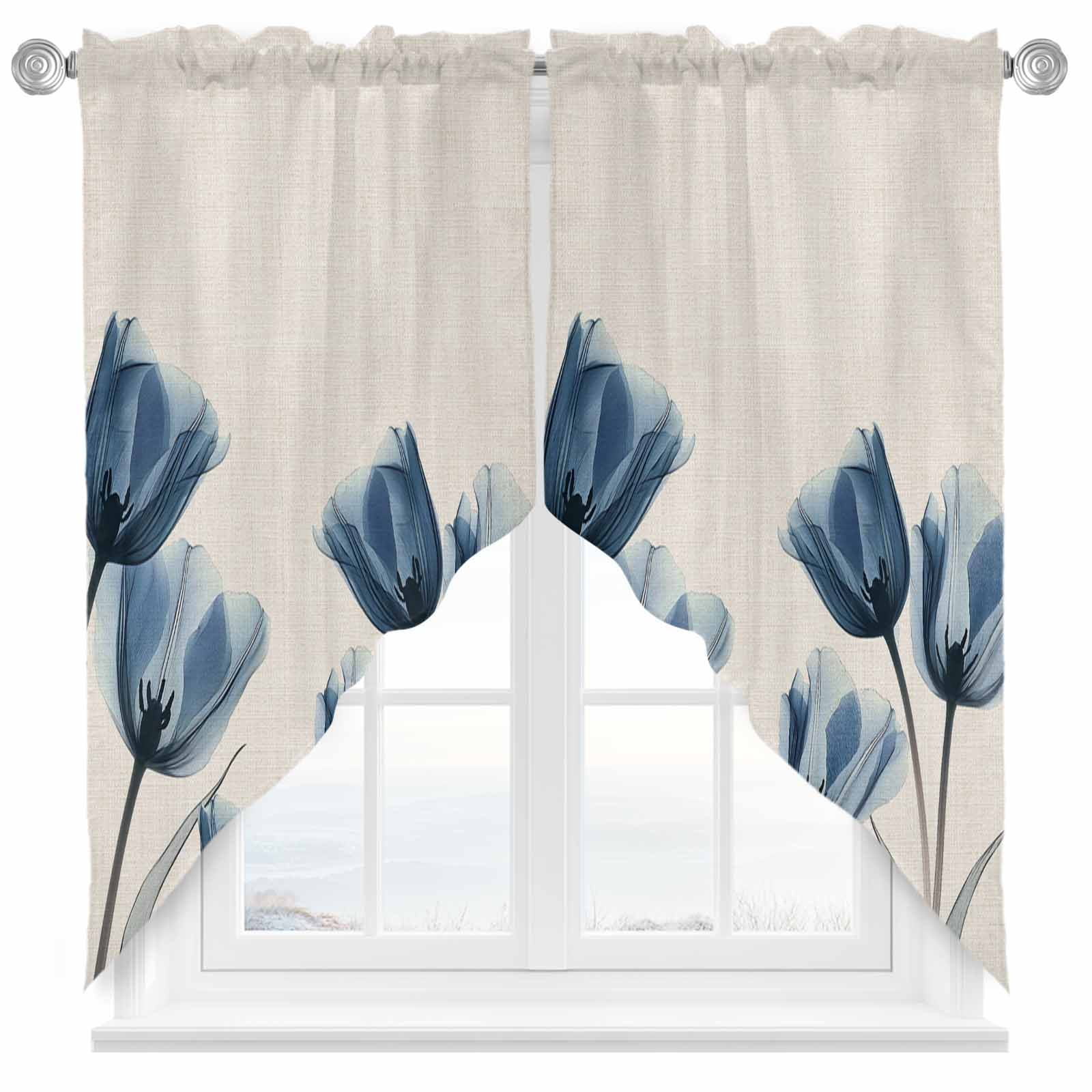 Navy Blue Swag Valances for Windows 2 Pack Tulip Minimalist Modern ...
