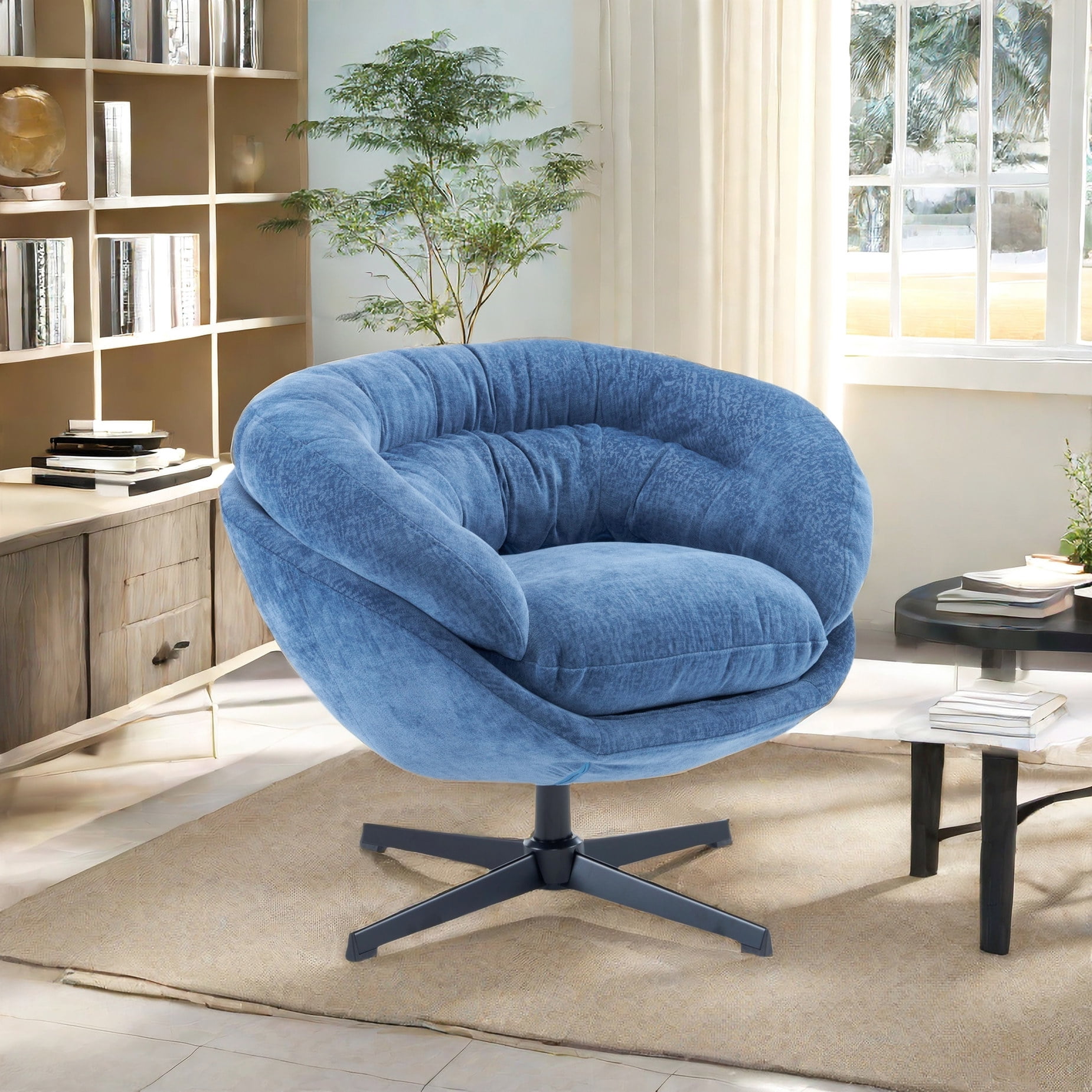 Navy Blue Swivel Chair with Metal Base+360° Freedom”-“Balcony/Outdoor ...
