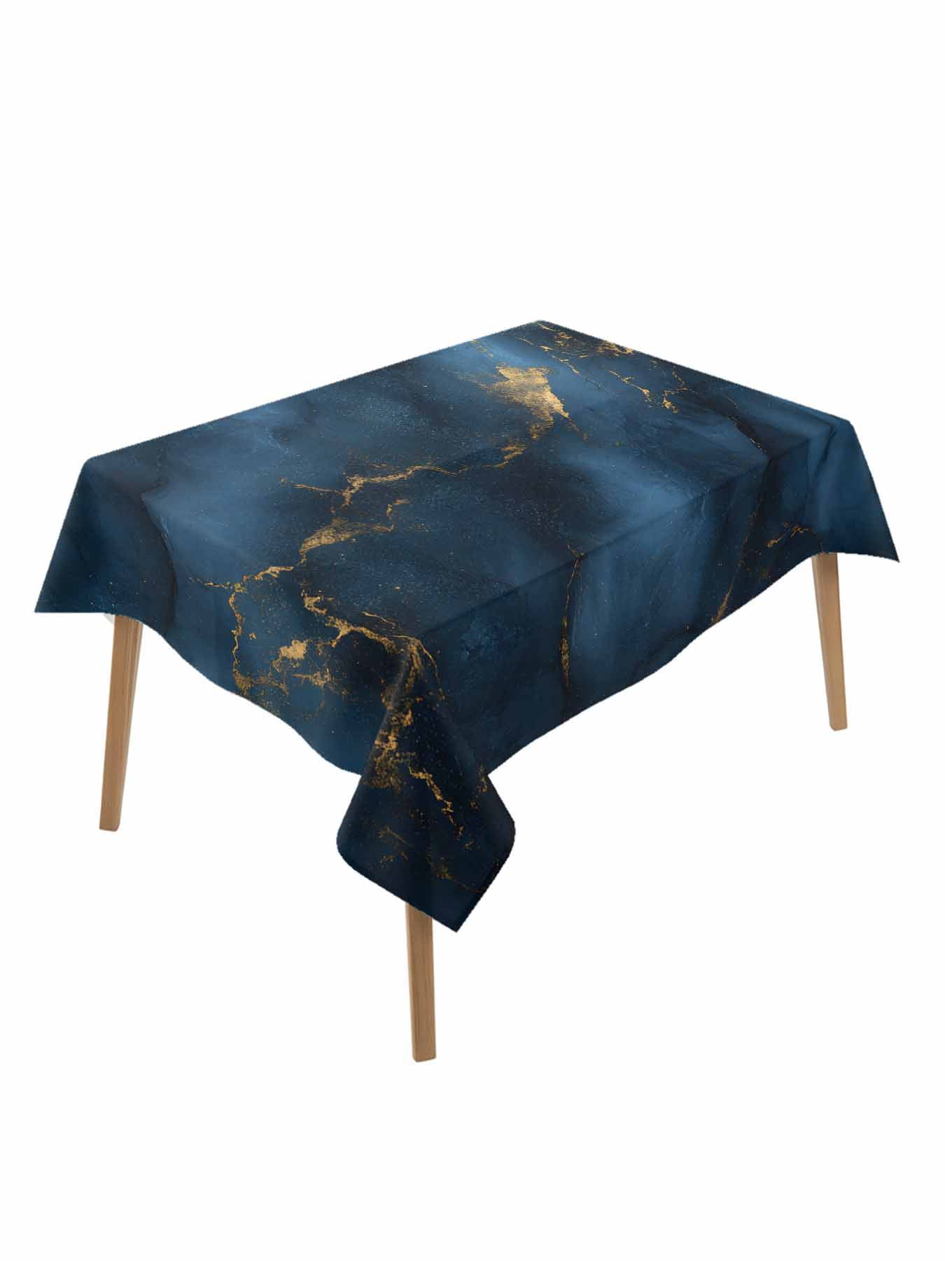 Navy Blue Table Cloth, Modern Abstract Marble Ink Painted Art ...