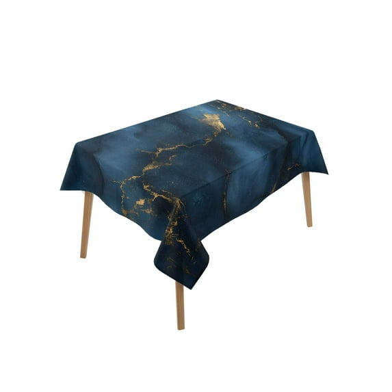 Navy Blue Table Cloth, Modern Abstract Marble Ink Painted Art ...