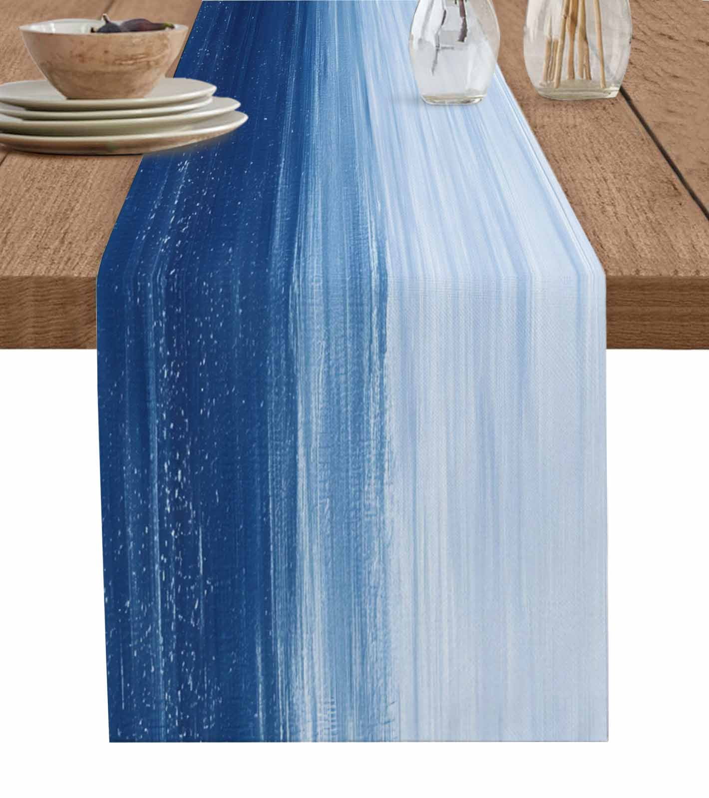 Navy Blue Table Runner 108 Inches, Ombre Modern Oil Painting Aesthetics ...