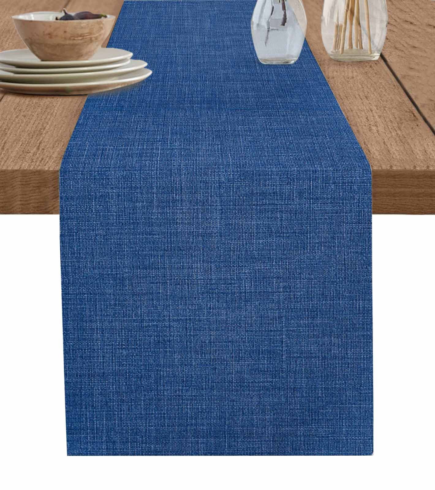 Navy Blue Table Runner 70 Inches, Vintage Country Monochrome Farmhouse ...