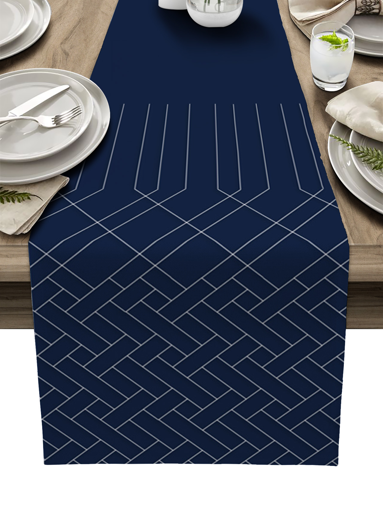 Navy Blue, Table Runner Abstract Minimalistic Geometric Stripes ...