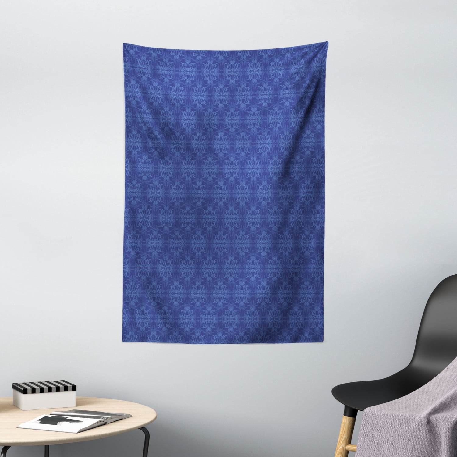 Navy Blue Tapestry, Antique Baroque Damask Inspired Motifs Abstract ...