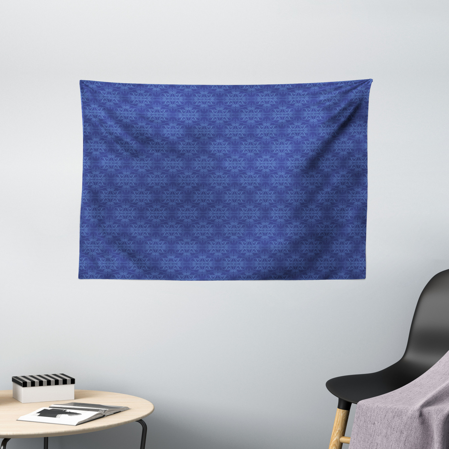 Navy Blue Tapestry, Antique Baroque Damask Inspired Motifs Abstract ...