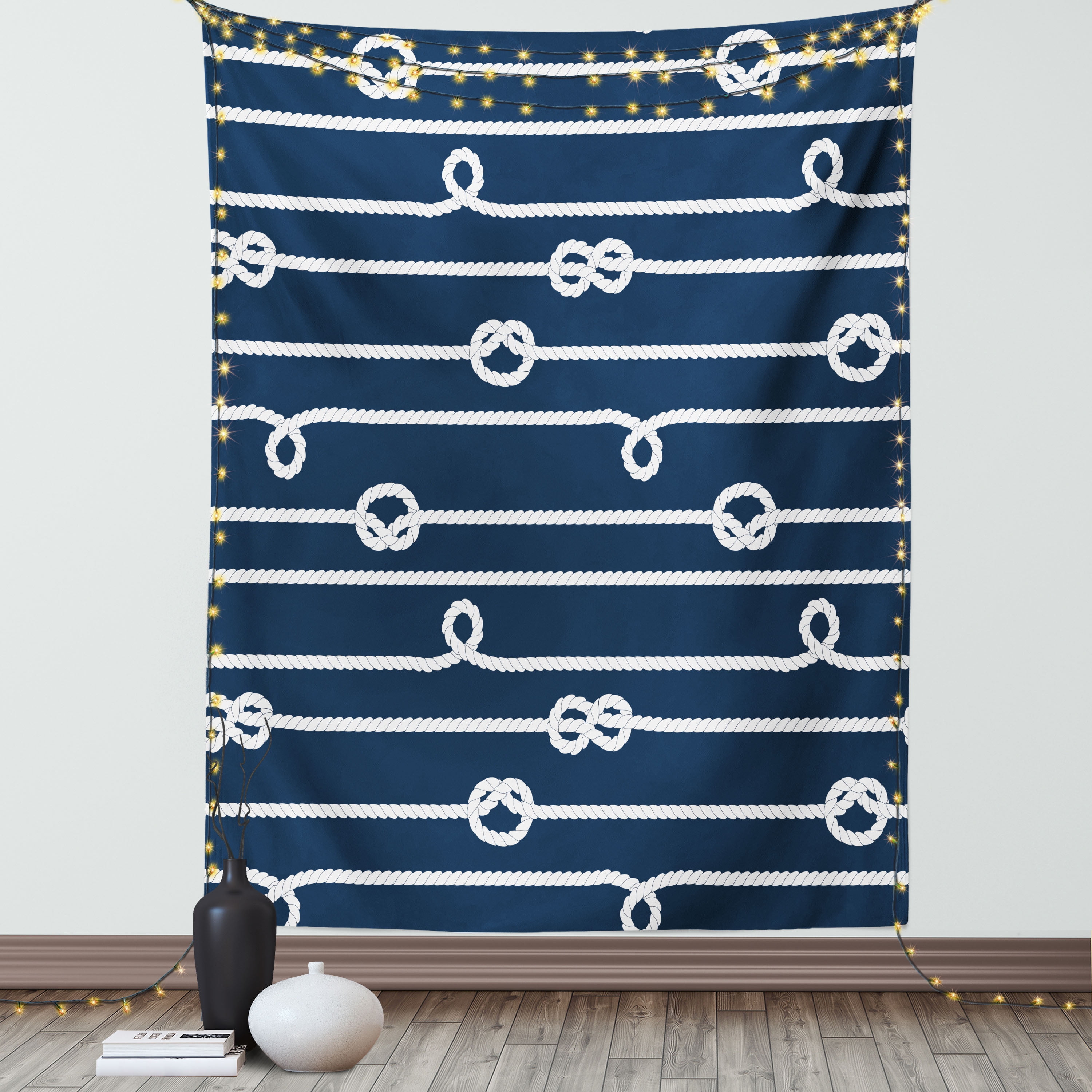 Navy Blue Tapestry, Horizontal Marine Knots Ropes Figures Undone ...