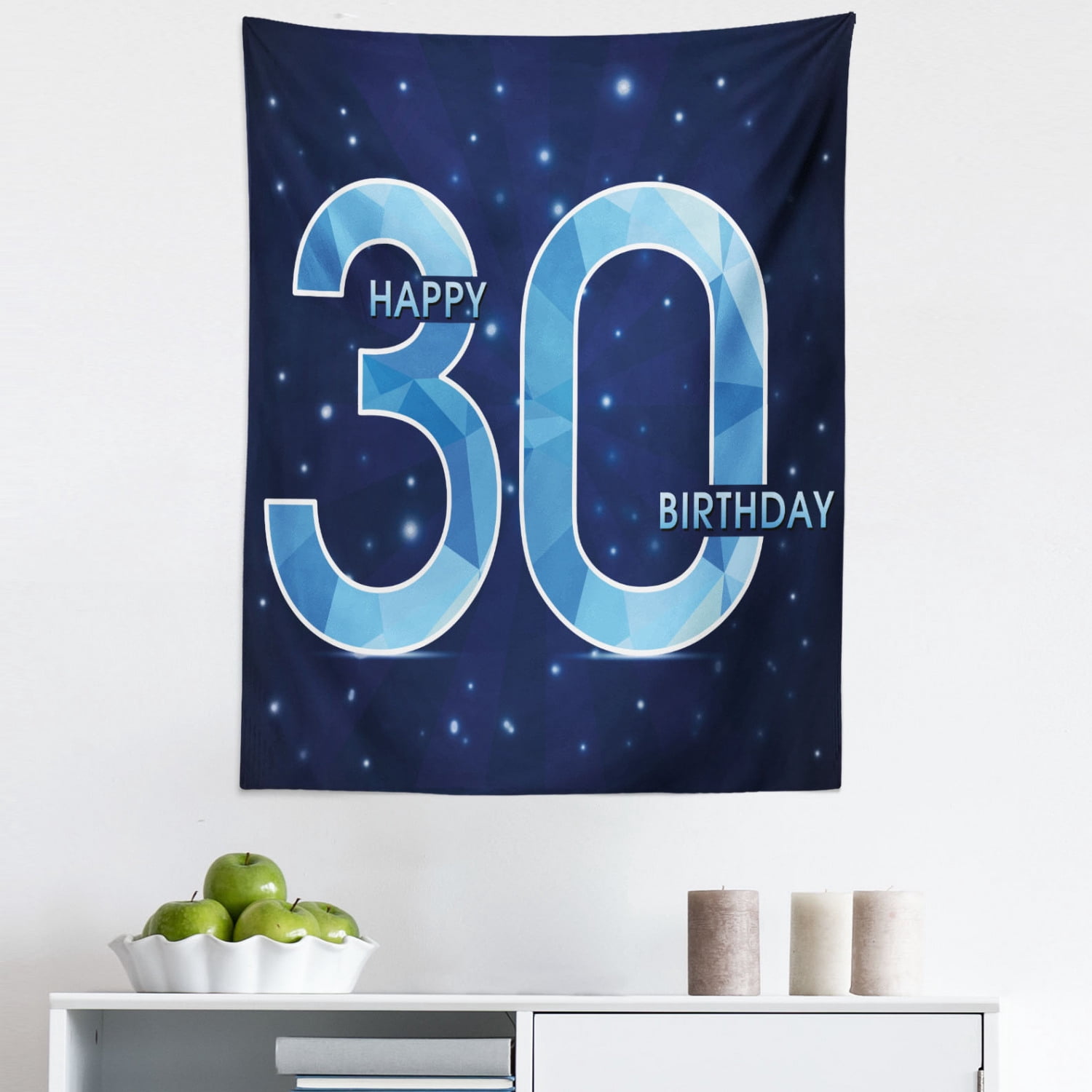 Navy Blue Tapestry, Modern Design with Polygonal Effect Emblem Starry ...
