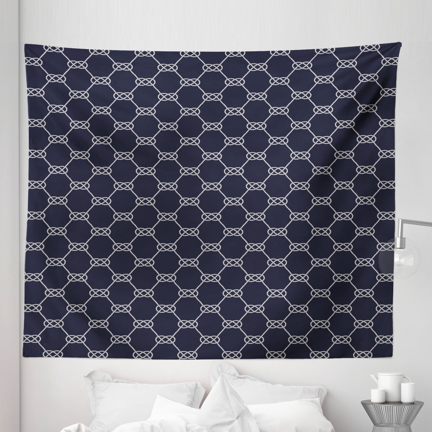 Navy Blue Tapestry, Navy Inspired Sailor Knot Pattern Illustration ...
