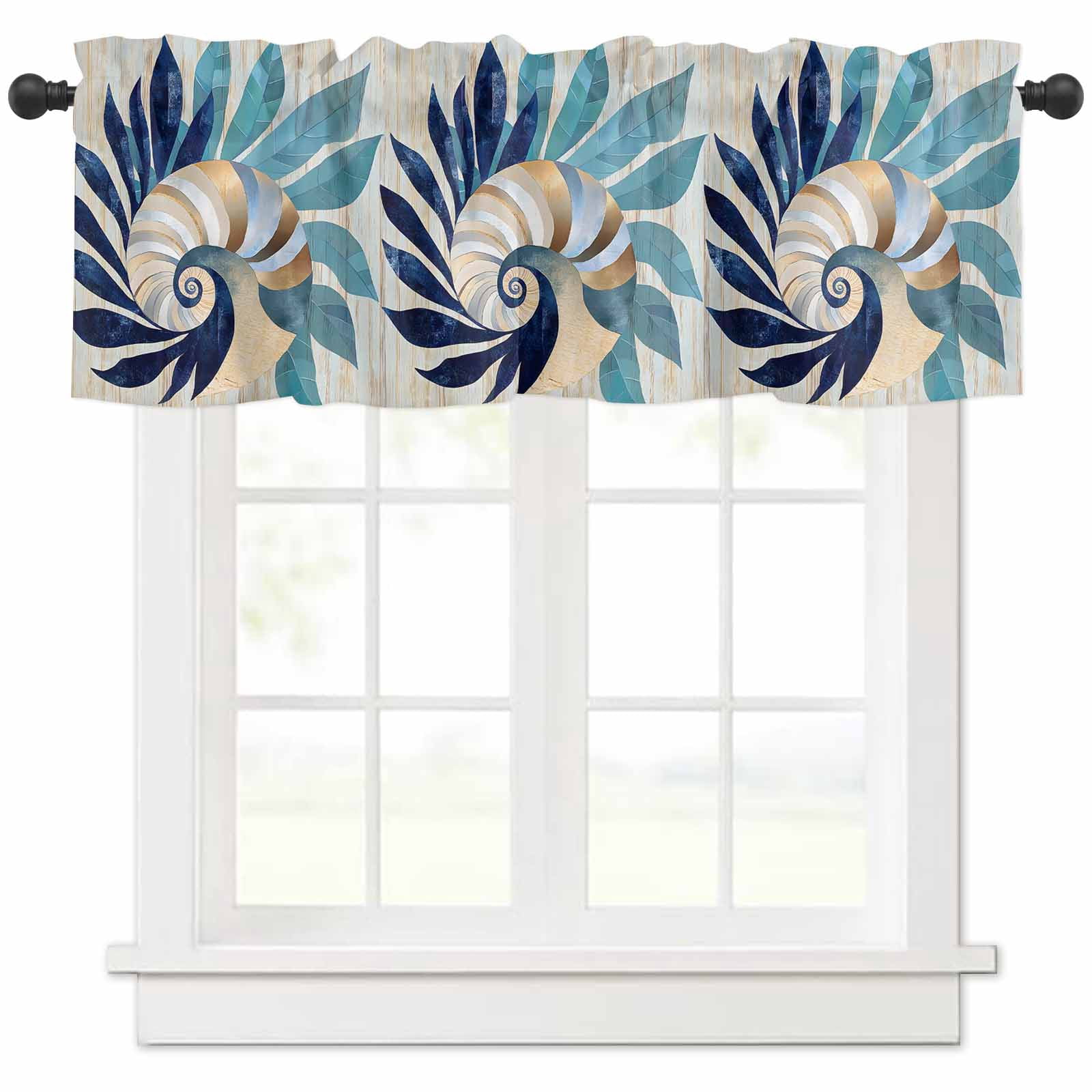 Navy Blue Teal Coastal Valances for Windows Farmhouse Kitchen Curtains ...