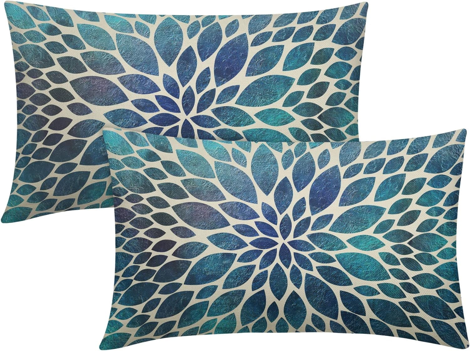 Navy Blue Teal Dahlia Rectangular Pillow Covers 12X20 Inch Spring ...