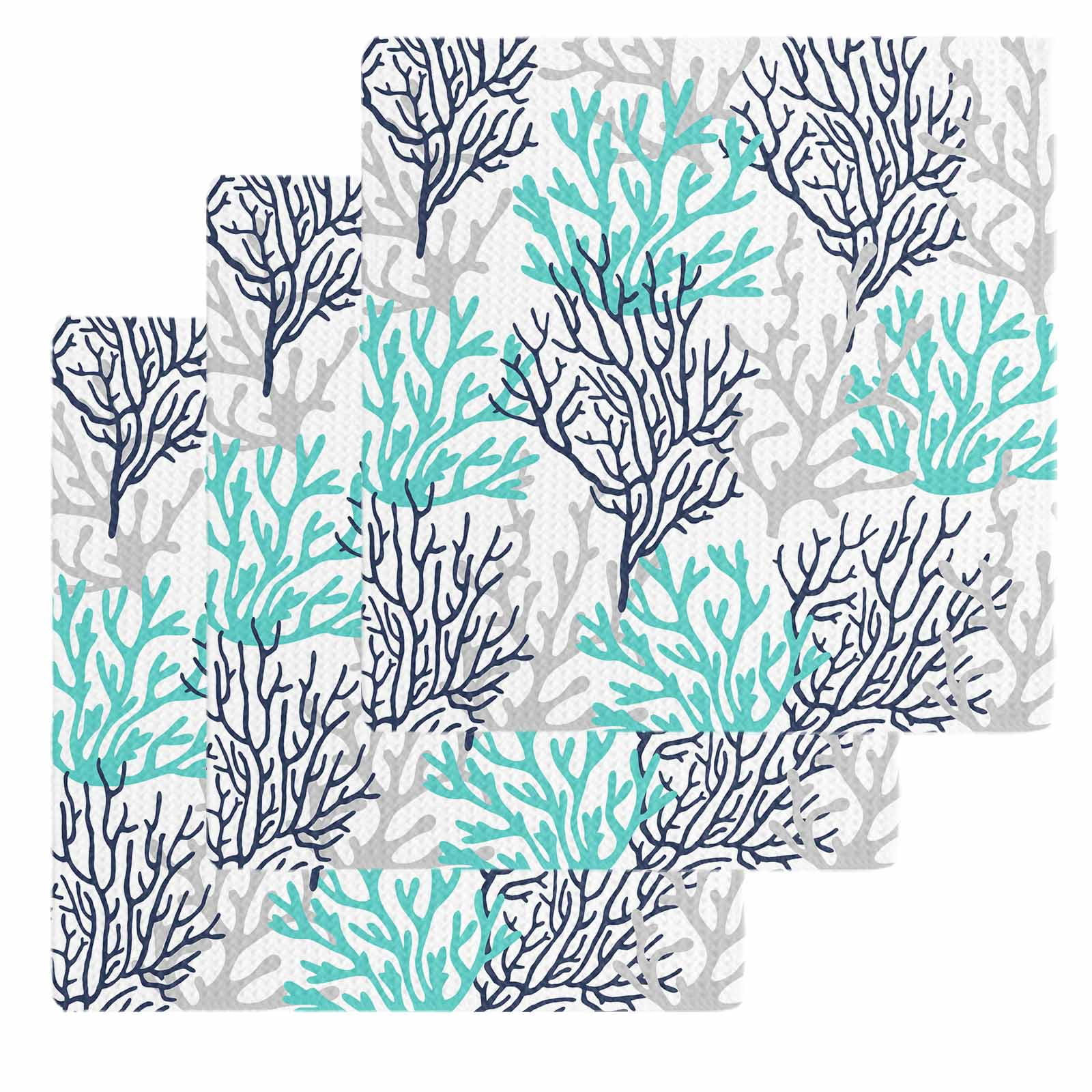 Navy Blue Teal Grey Coral Coastal Kitchen Dish Towels for Drying Dishes ...