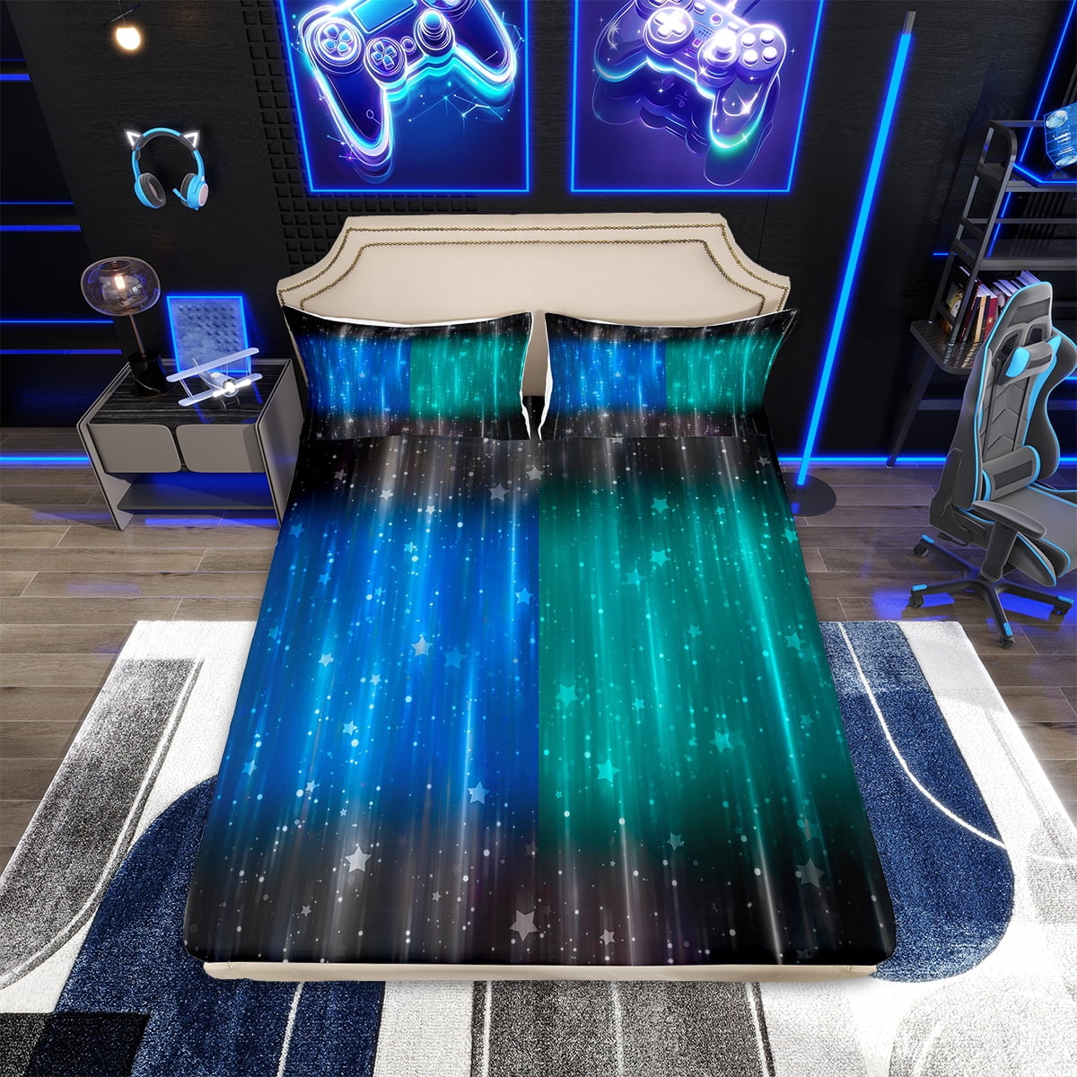 Navy Blue Teal Ombre Queen Size Sheet Sets Grey Black Gradient Sheets ...