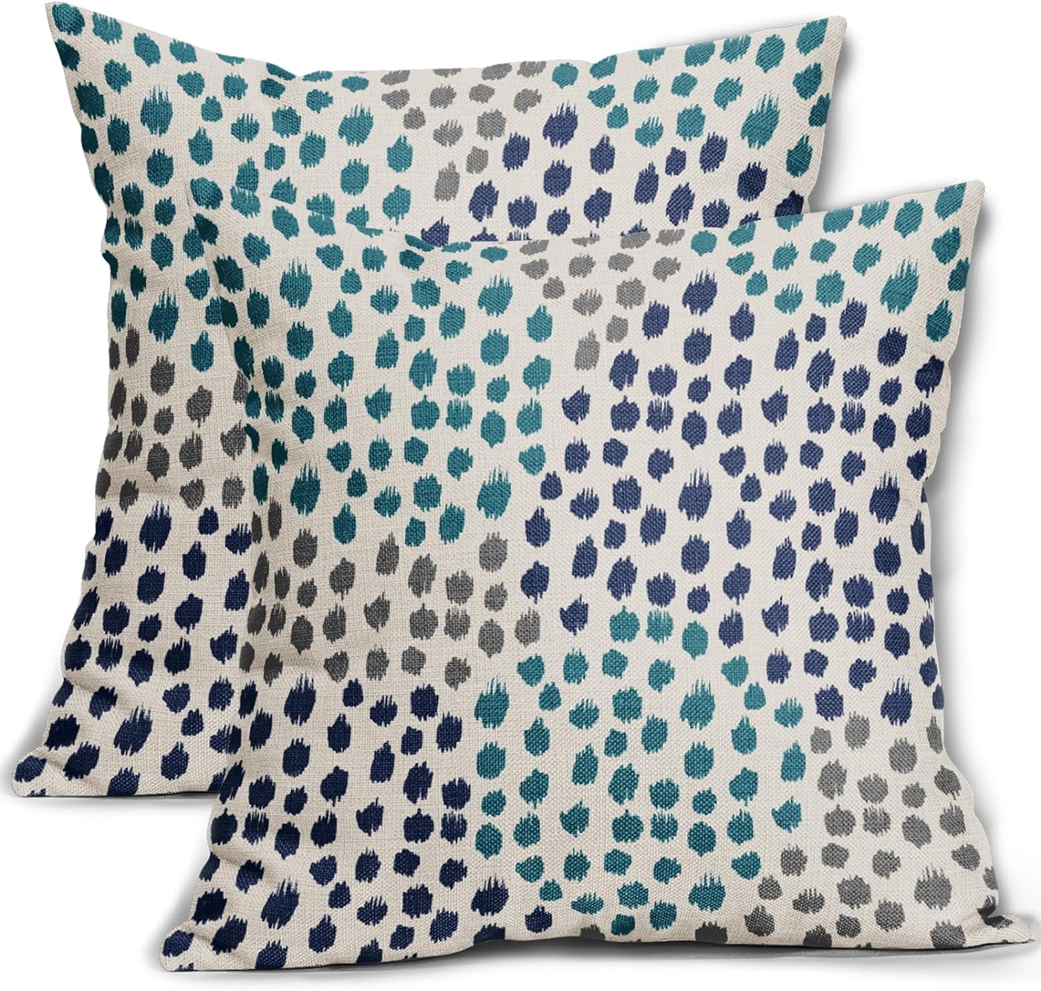 Navy Blue Teal Pillow Covers 16x16 Set of 2 Boho Design Polka Dot Throw ...