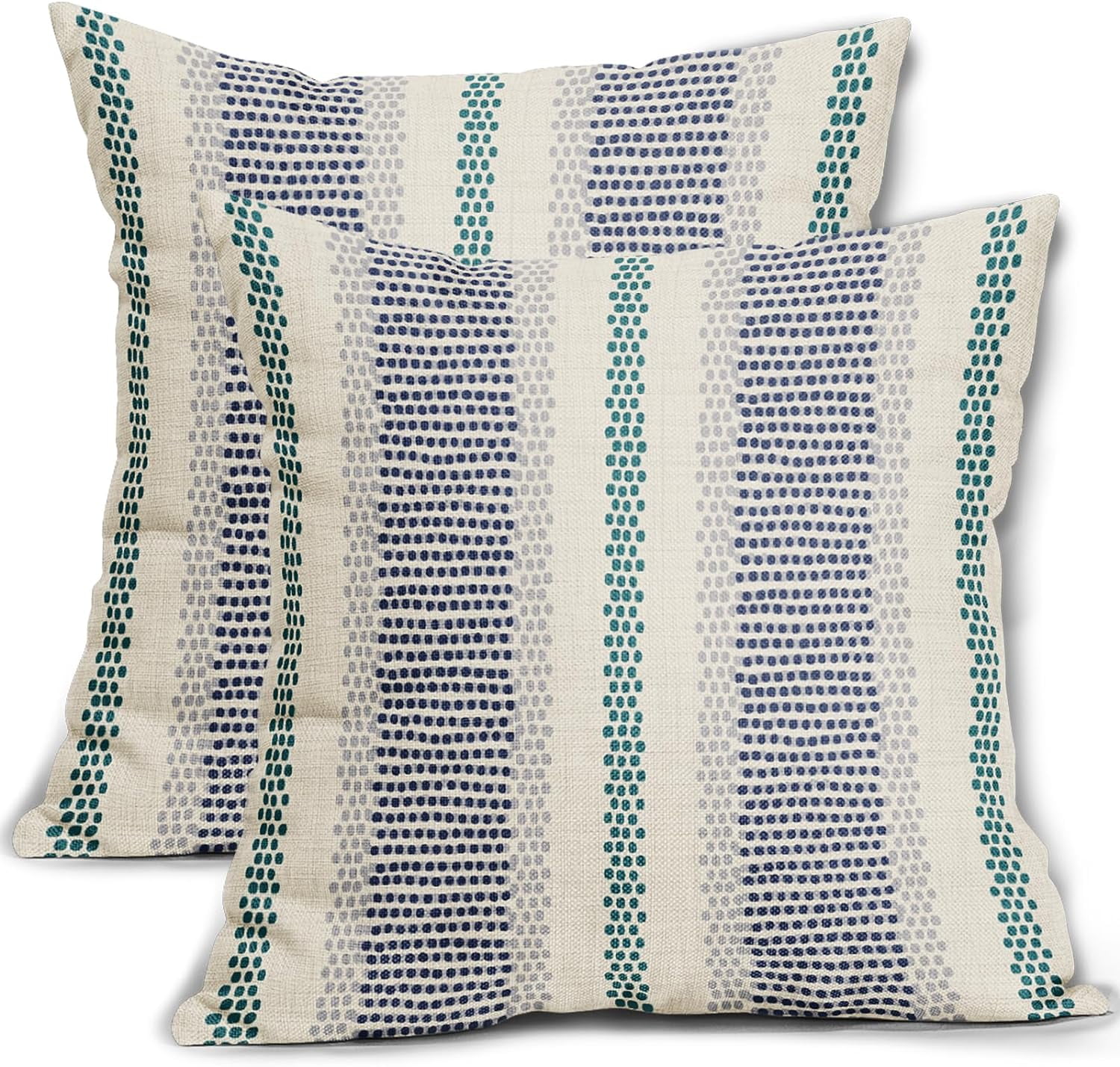 Navy Blue Teal Pillow Covers 18x18 Set of 2 Gray Grey Dot Print Striped ...