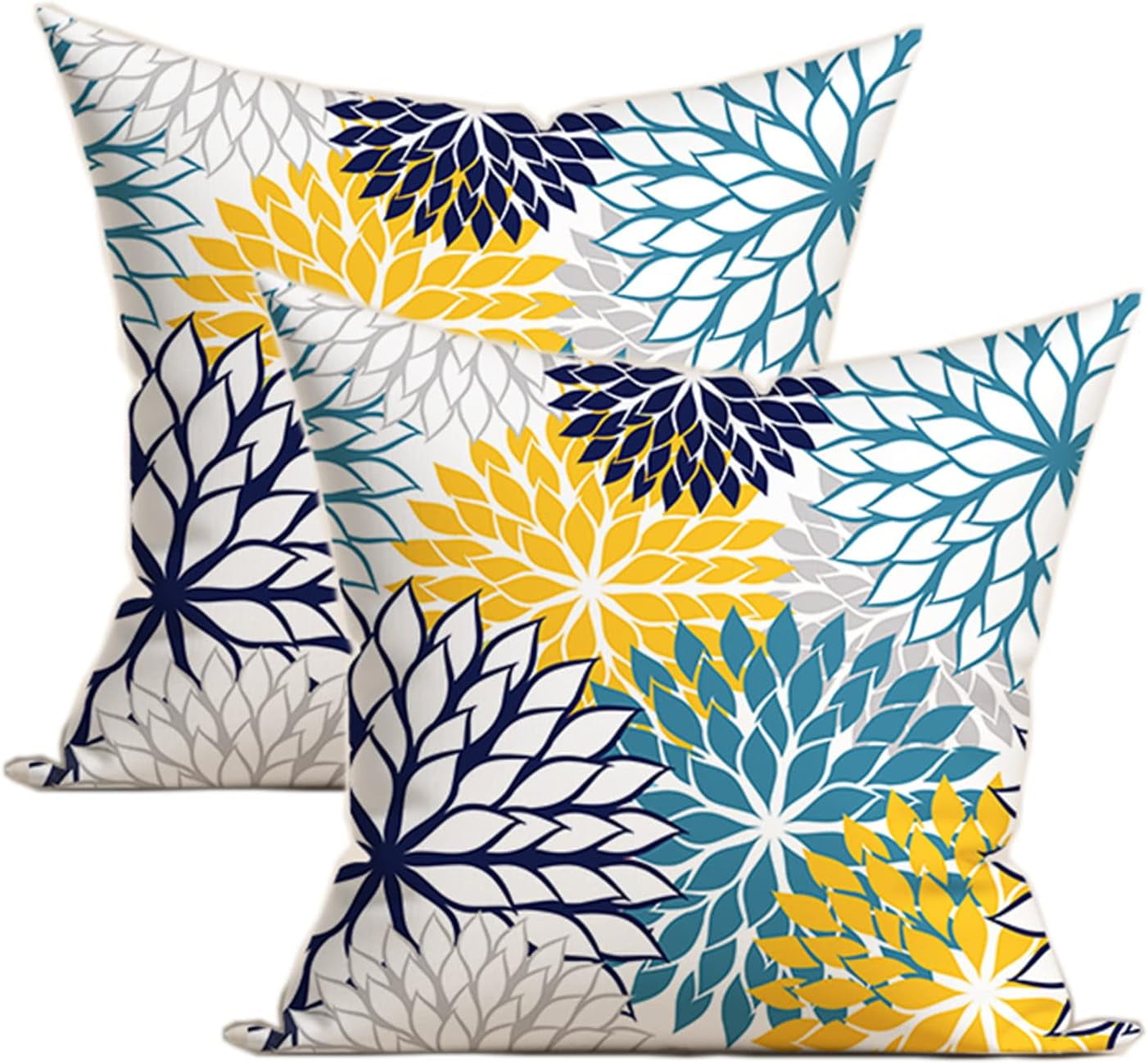 Navy Blue Teal and Yellow Grey Throw Pillow Covers Set of 2 Elegant ...