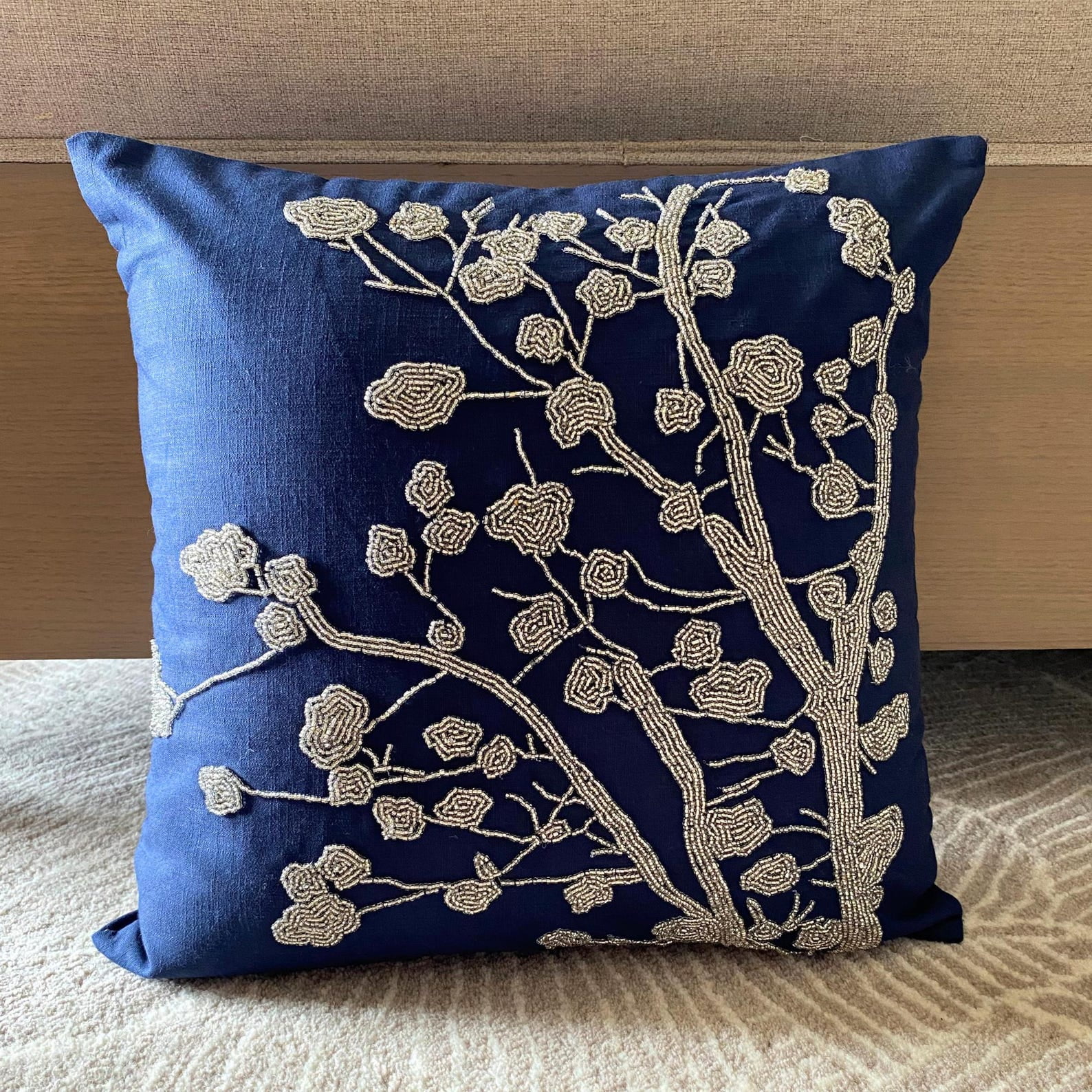 Navy Blue Throw Pillow Cover, Magnolia Flower Floral Theme Pillow Cover ...