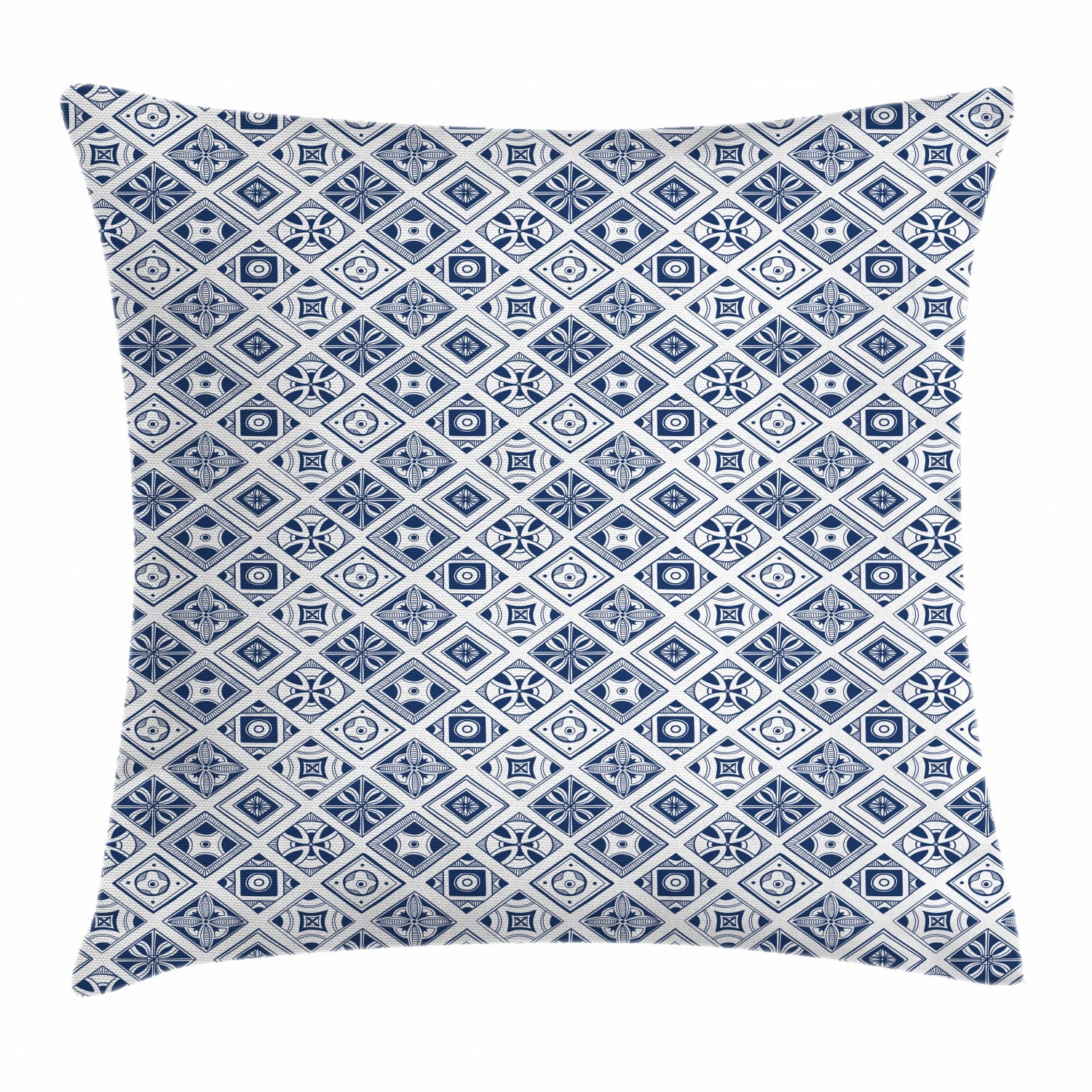 Navy Blue Throw Pillow Cushion Cover, Mediterranean Traditional Art ... Navy Blue Throw Pillow Cushion Cover, Mediterranean Traditional Art ...