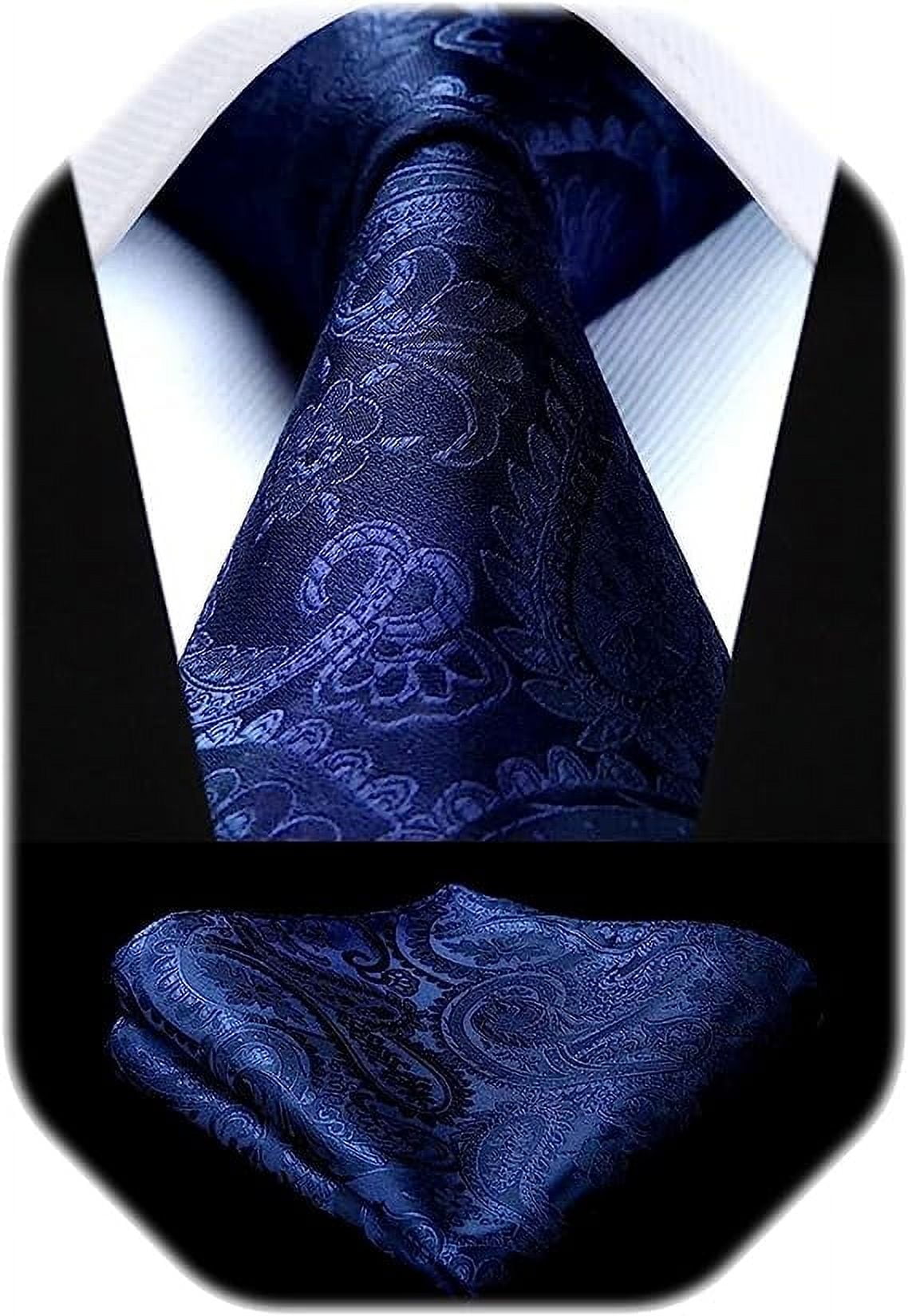Black Tie Charcoal Ties for Men Solid Paisley Neckties and Pocket ...