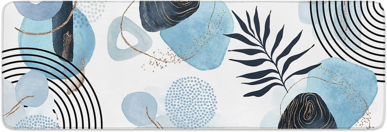 Navy Blue Tropical Leaves Indoor Door Mat, Absorbent Floor Mats ...