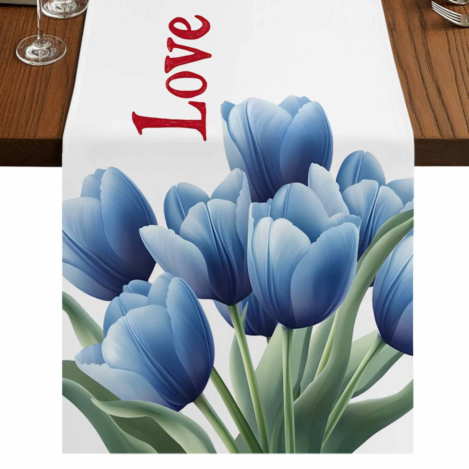 Navy Blue Tulip 72 Inch Table Runner, Luxury Farmhouse Botanical ...