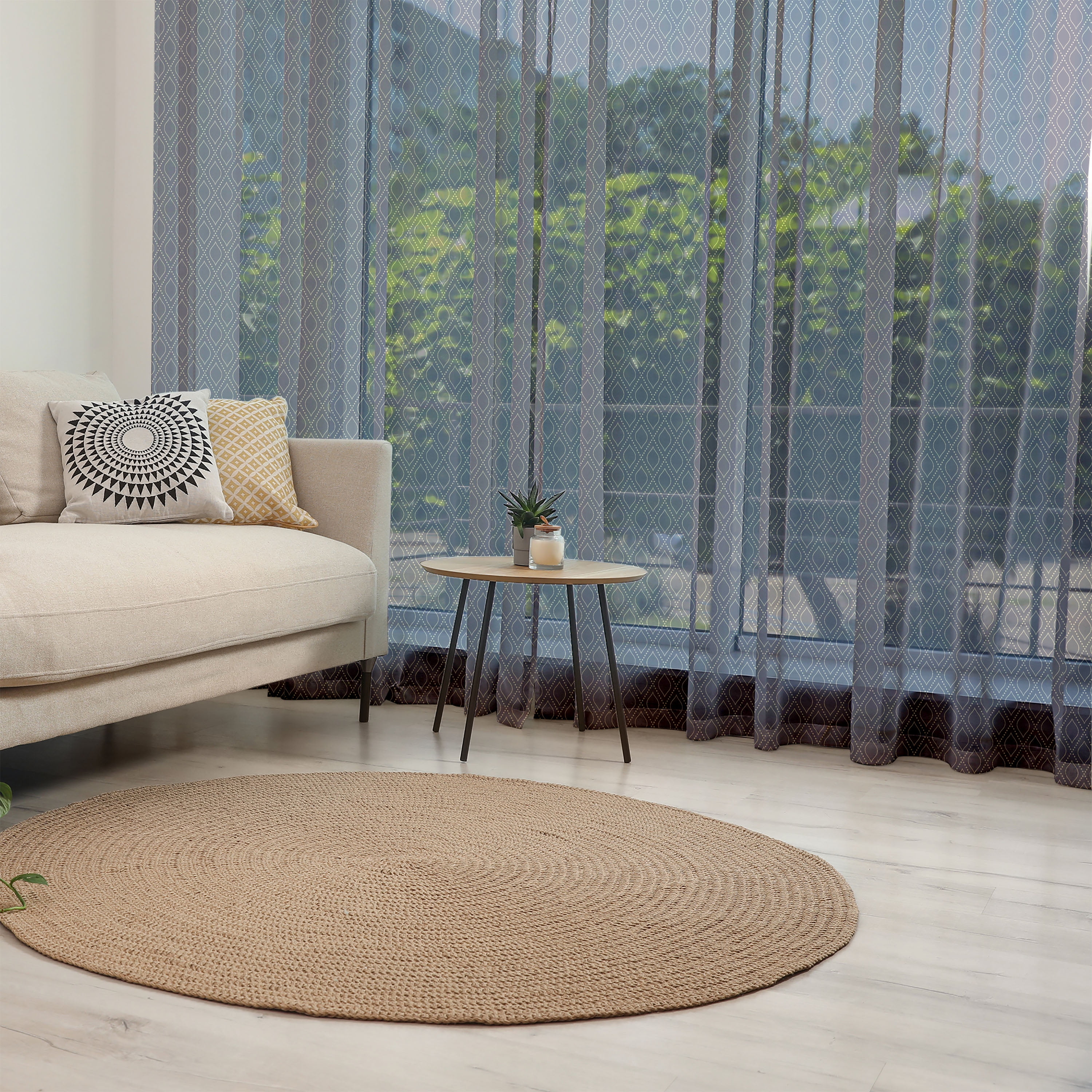 Navy Blue Tulle Curtains with Rod Pocket, Geometric Dotted Pattern ...