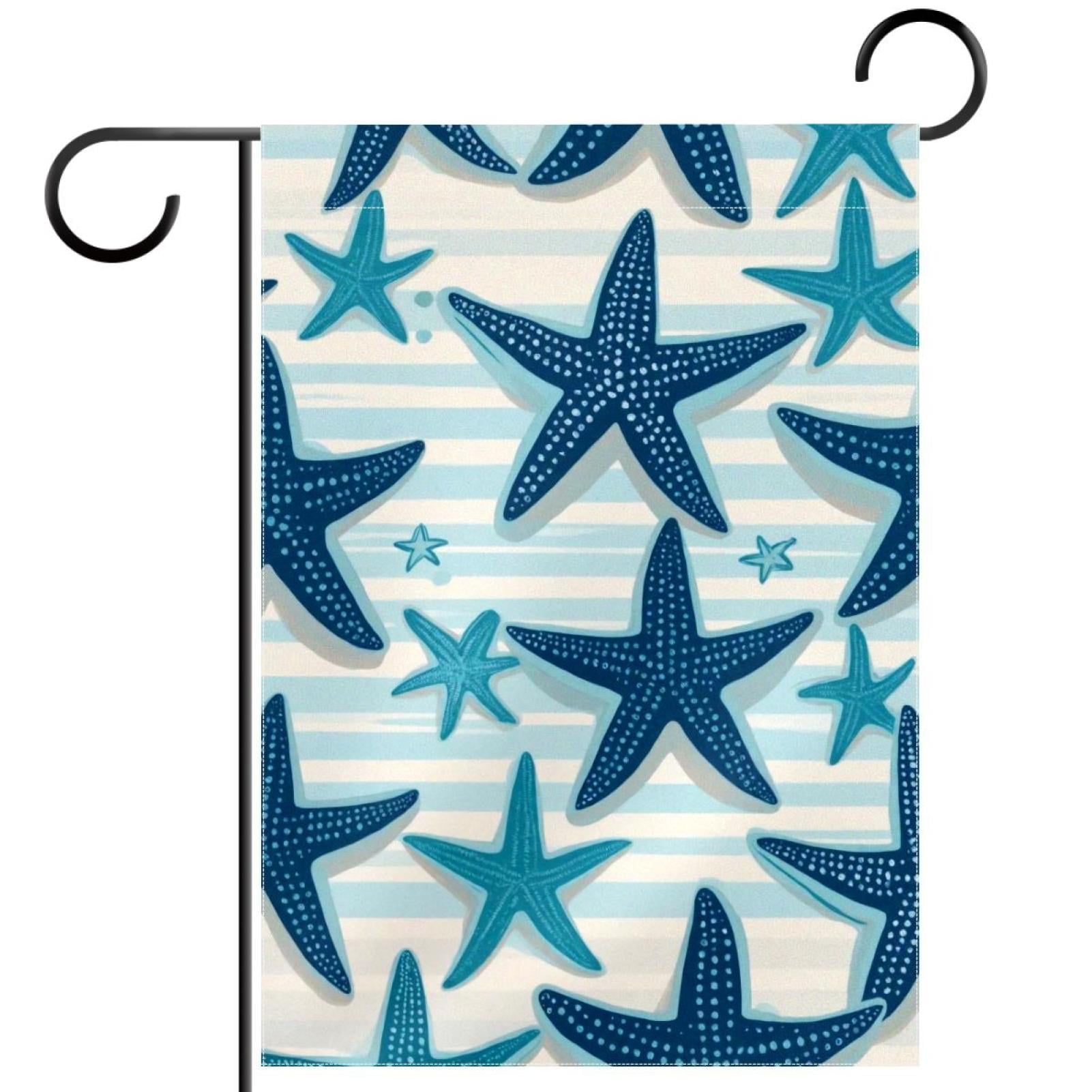 Navy Blue and Turquoise Sea Stars on Striped Background Welcome Garden ...