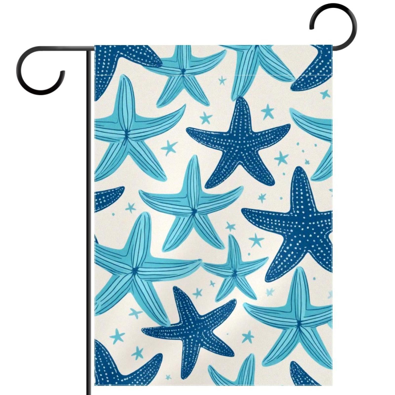 Navy Blue and Turquoise Sea Stars Striped Background Welcome Garden ...
