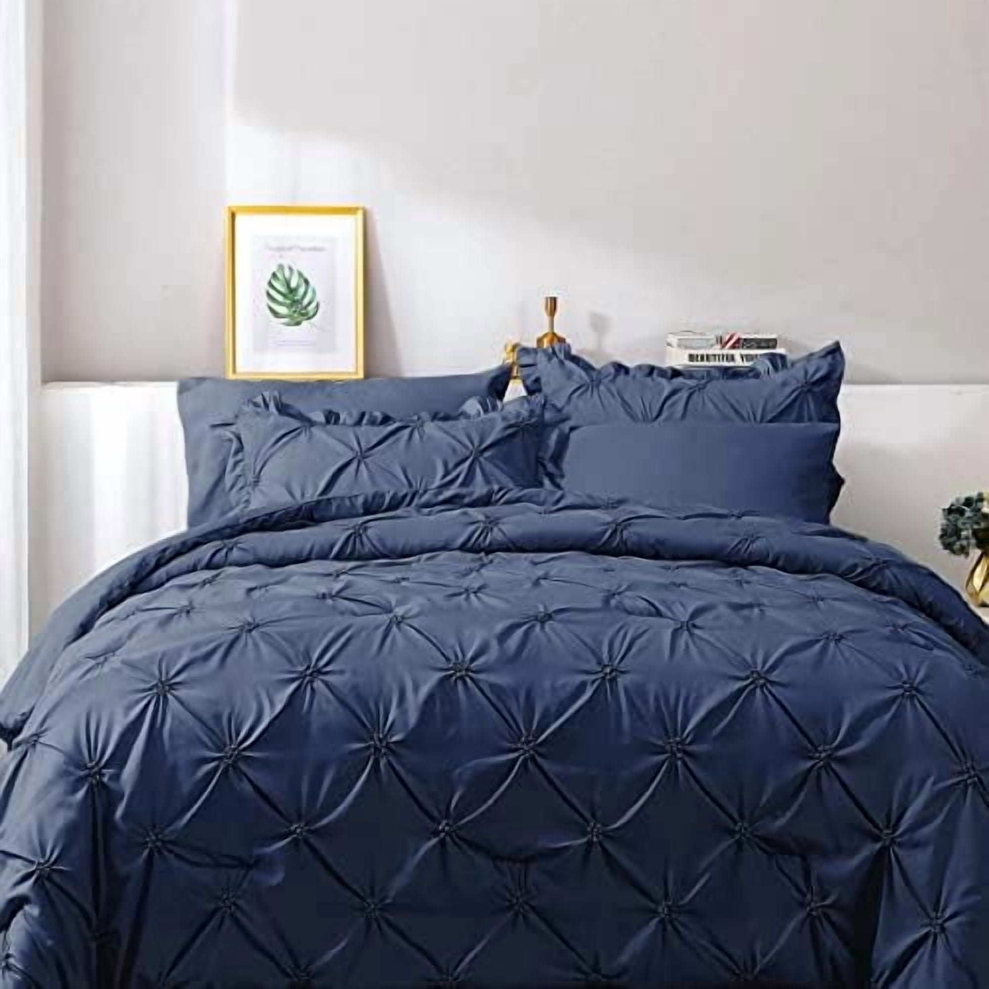 Navy Blue Twin Size Comforter Sets 5 Pieces, Pintuck Bed in a Bag ...
