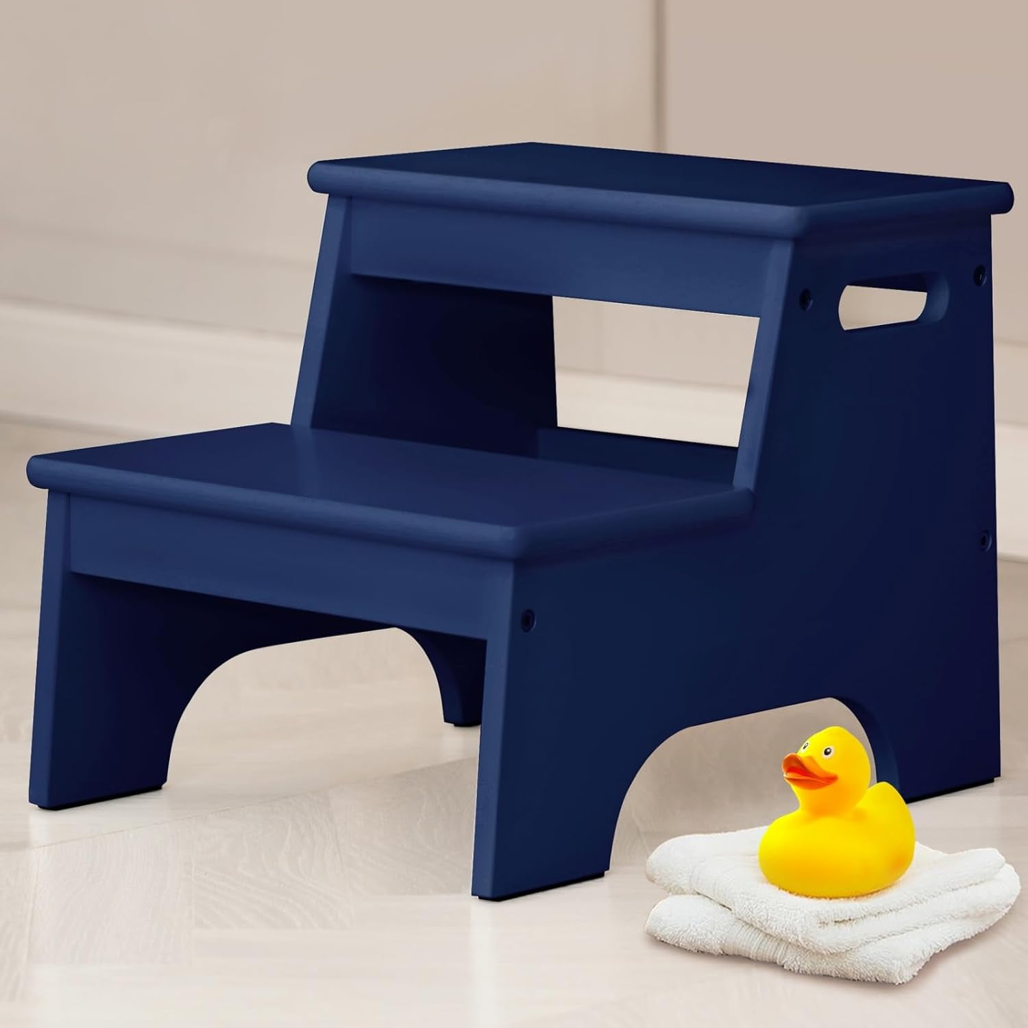 Navy Blue Two-Tier Step Stool with Non-Slip Surface for Bathroom Sink ...