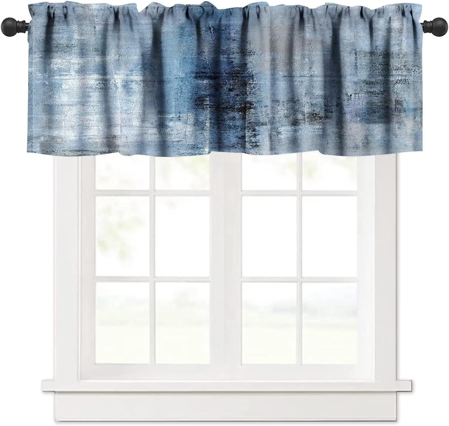Navy Blue Valance Curtain Abstract Art Painting Rod Pocket Valance ...