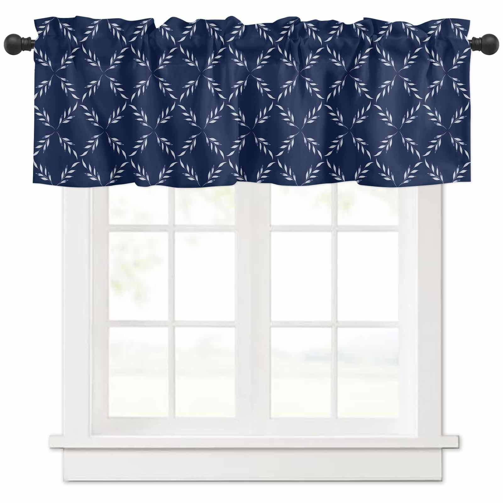 Navy Blue Valances for Windows Farmhouse Kitchen Curtains Valances Rod ...