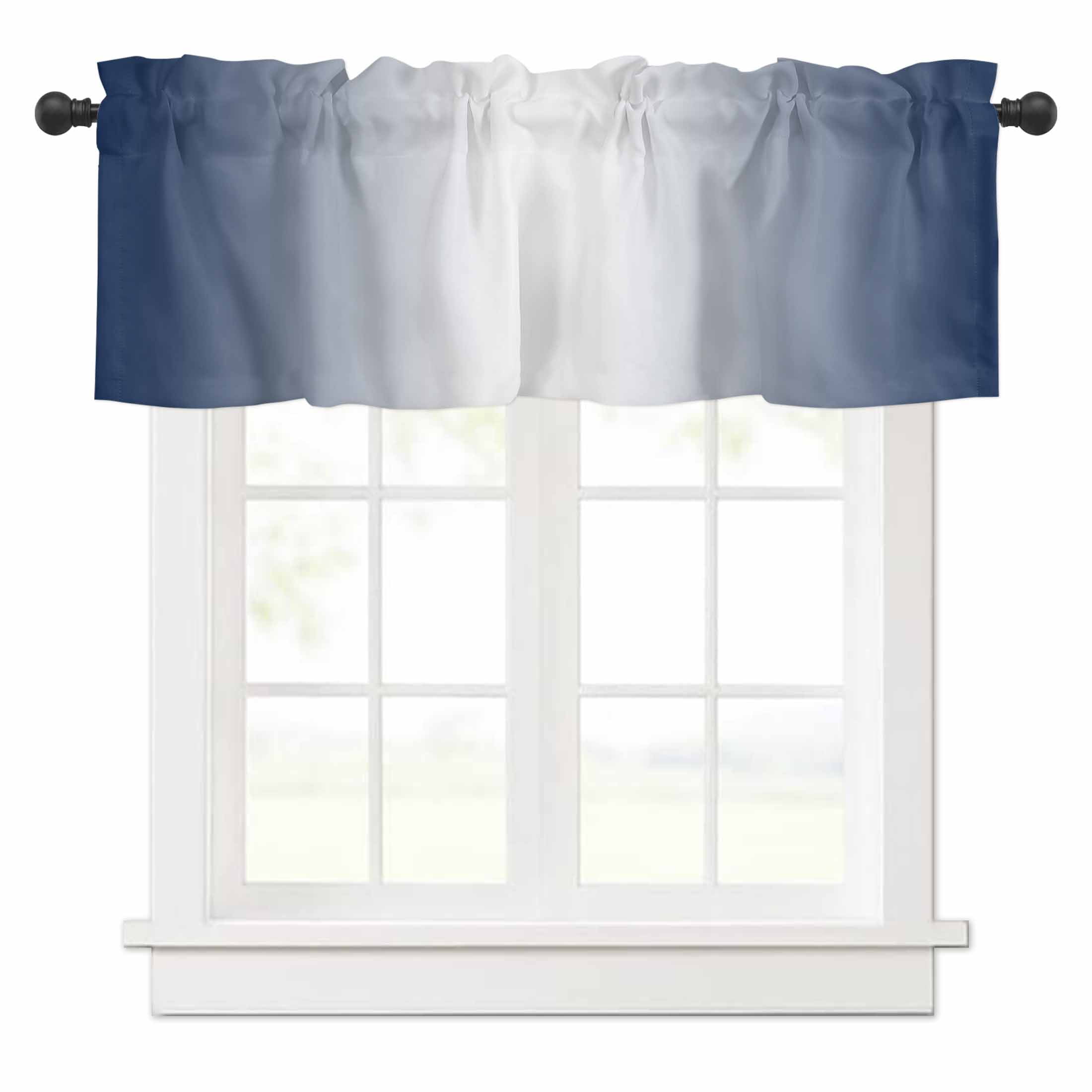 Navy Blue Valances for Windows and White Gradient Rod Pocket Curtain ...