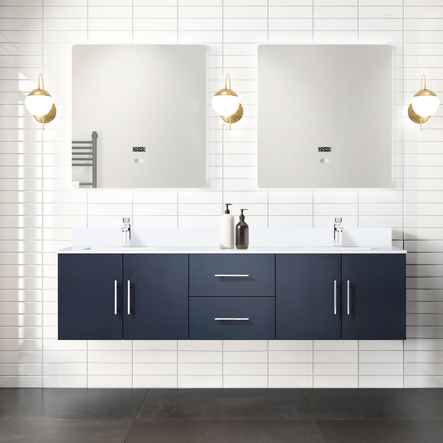 Navy Blue Vanity with Marble Top / Faucet, Soft Close & Storage ...