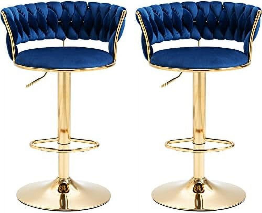 Navy Blue Velvet Bar Stools Set of 2- 360° Swivel Adjustable Bar Chairs ...