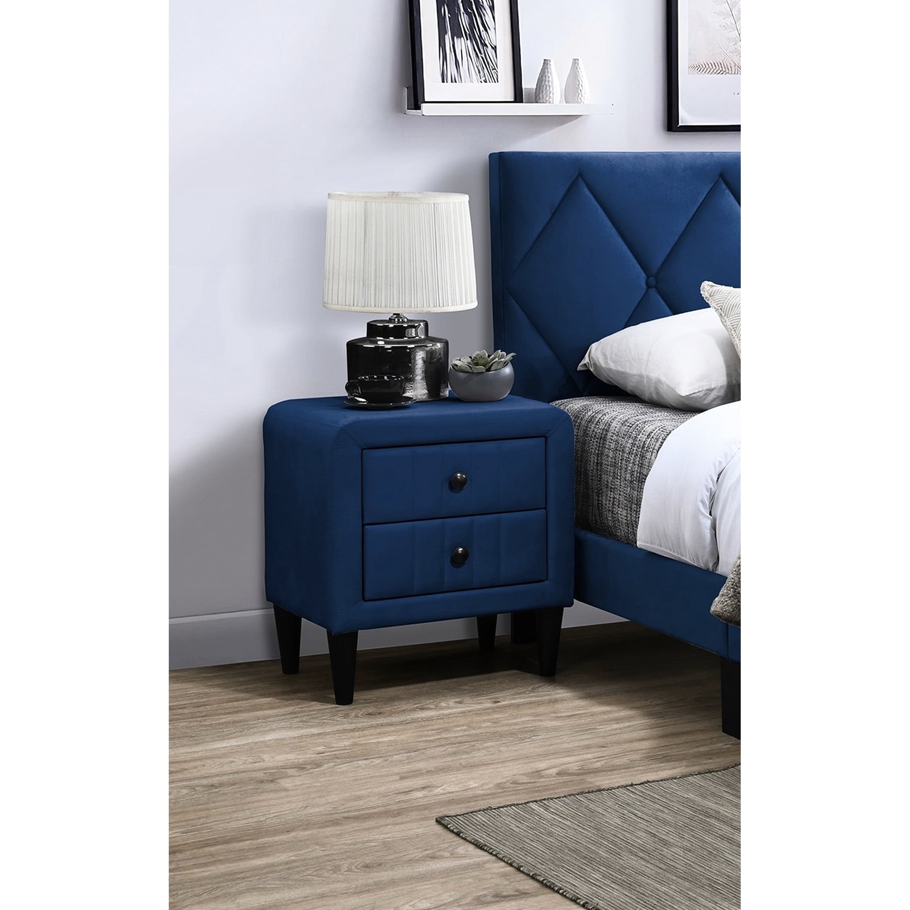 Navy Blue Velvet Bedside Table - Ample Storage for a Modern Bedroom ...