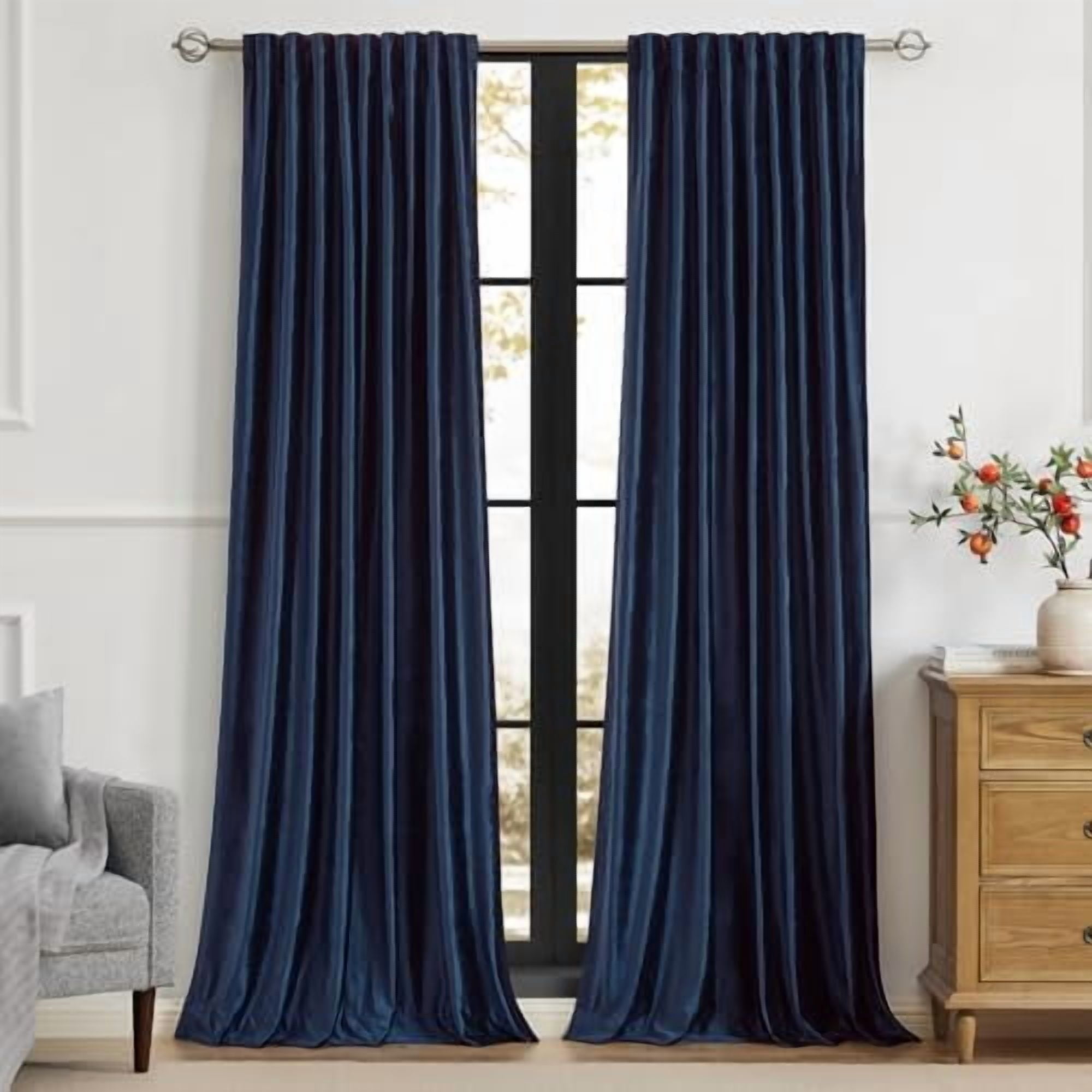 Navy Blue Velvet Curtains 72 inch Long for Living Room,Set of 2 Panels ...