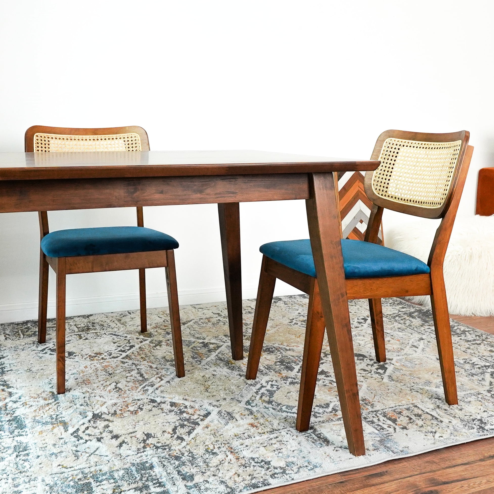 Navy Blue Velvet Mid-century Modern Dining Chair (2 Pieces), Solid Wood ...