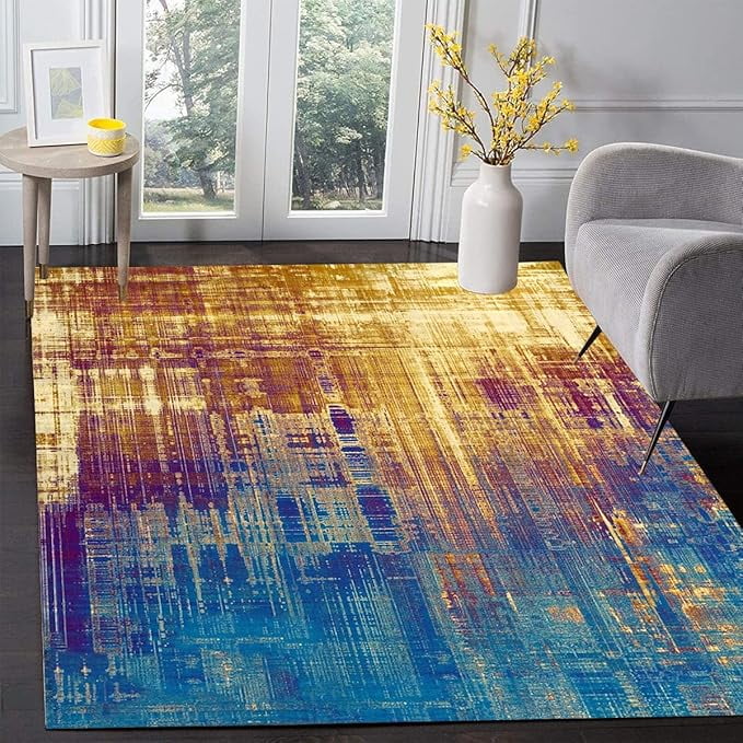 Navy Blue Vintage Distressed Area Rug Soft Modern Abstract Rug For ...