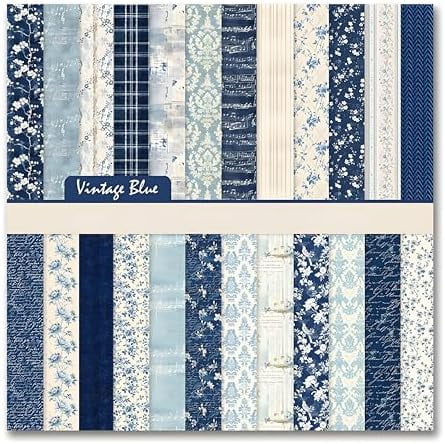 Navy Blue Vintage Floral Scrapbook Paper – 24 Sheets Double-Sided ...