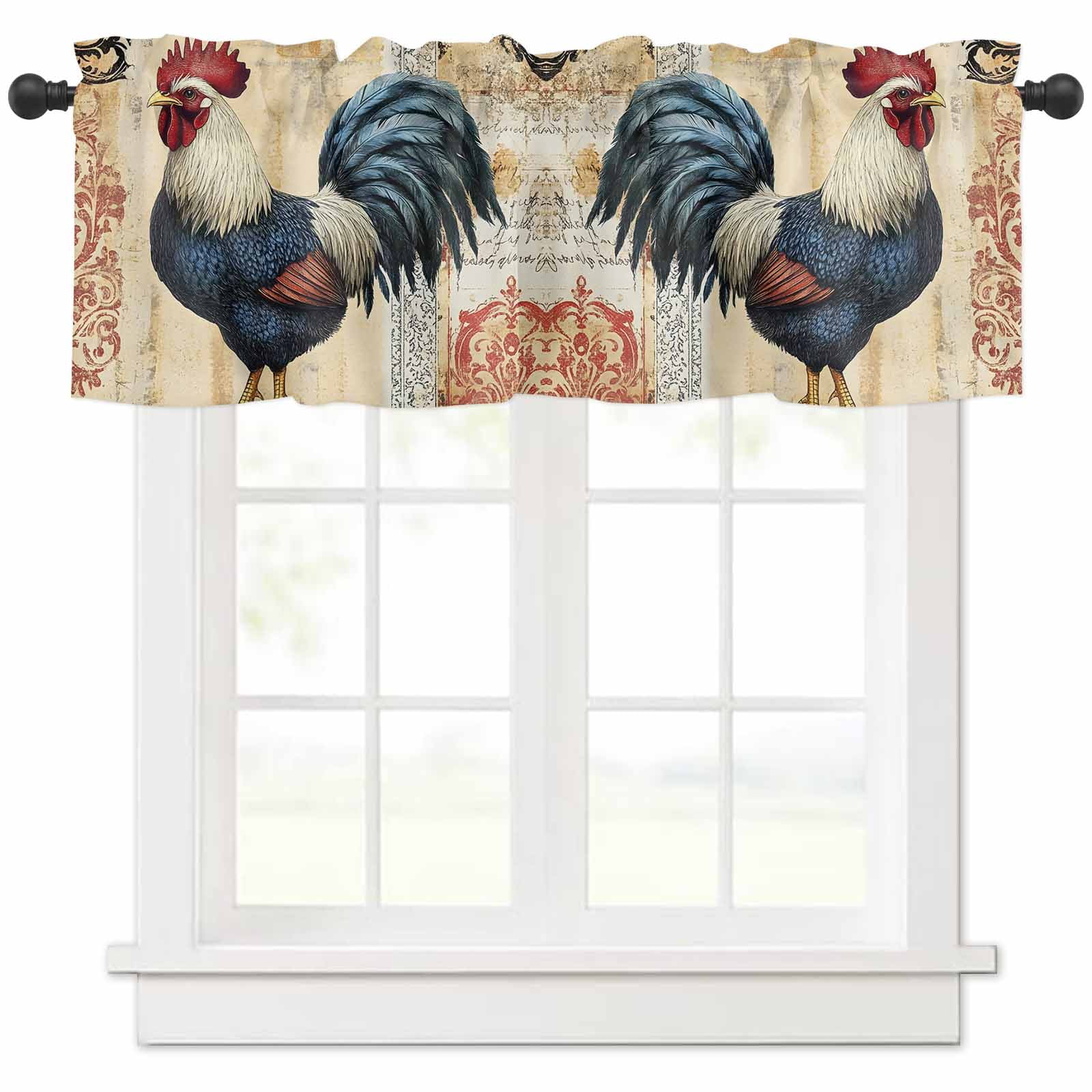 Navy Blue Vintage Rooster Valances for Windows Farmhouse Kitchen ...