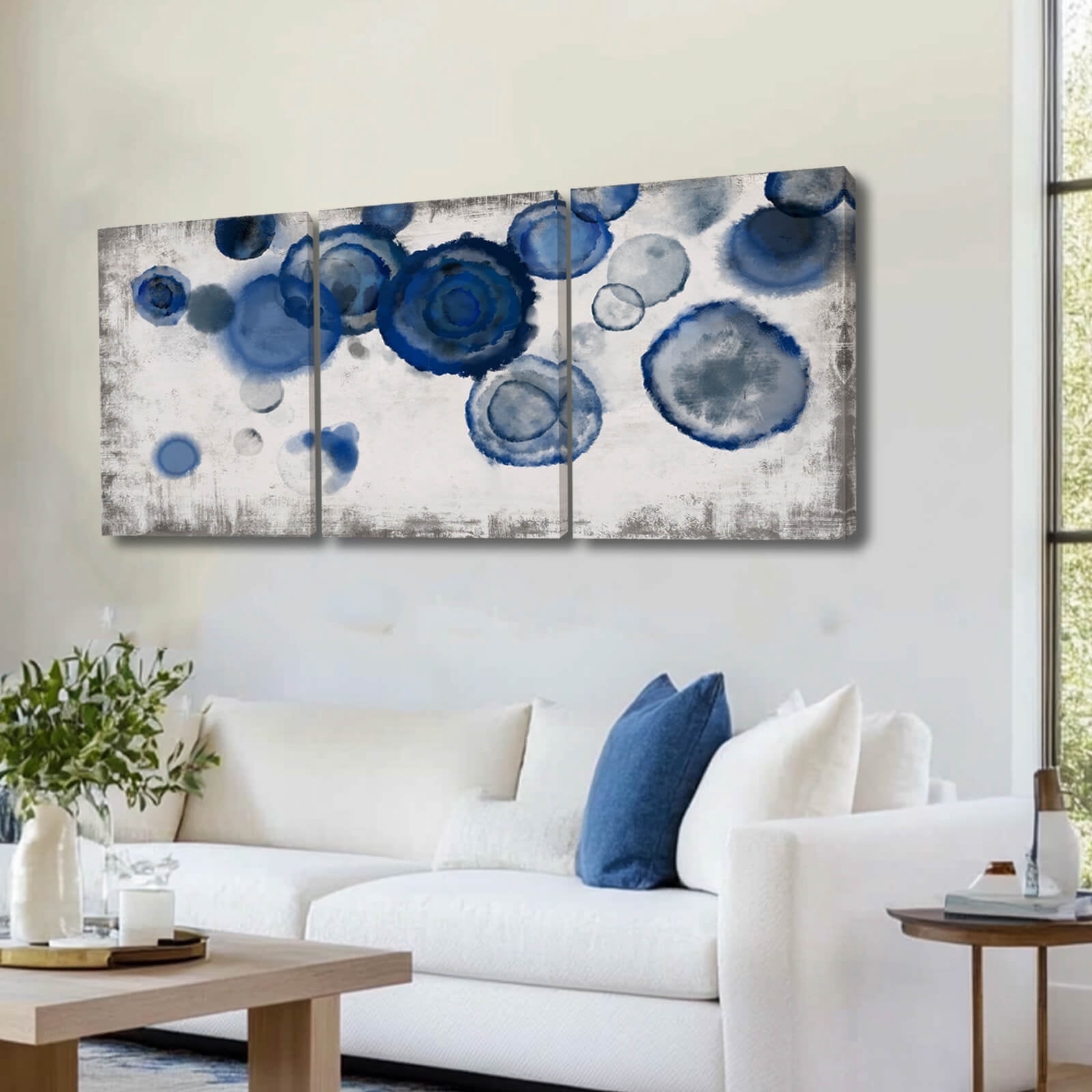 Navy Blue Wall Art Circle Wall Decorations Blue Bubble Canvas Art ...