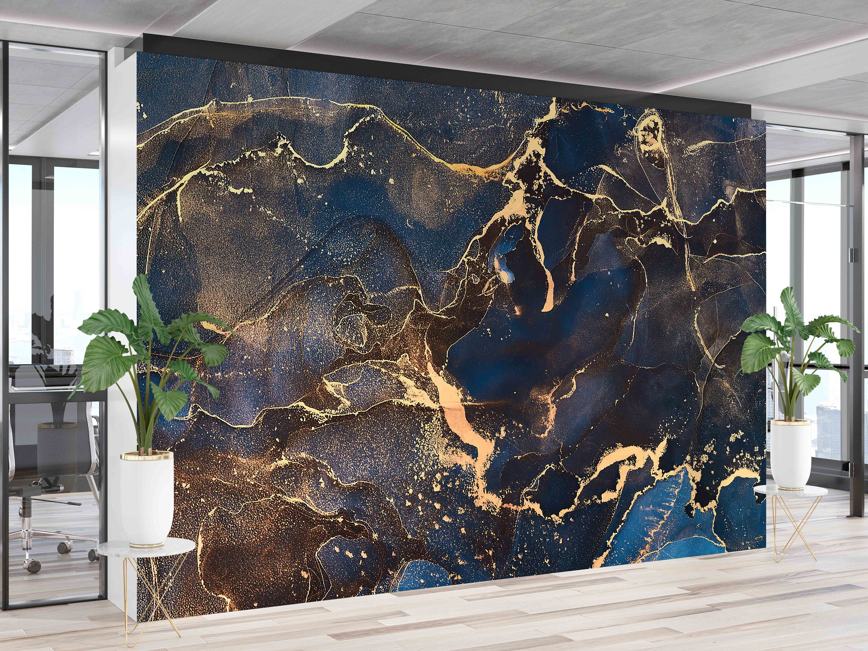 Navy Blue Wall Art, Navy Blue And Gold Marble, Modern Wallpaper, Bright ...