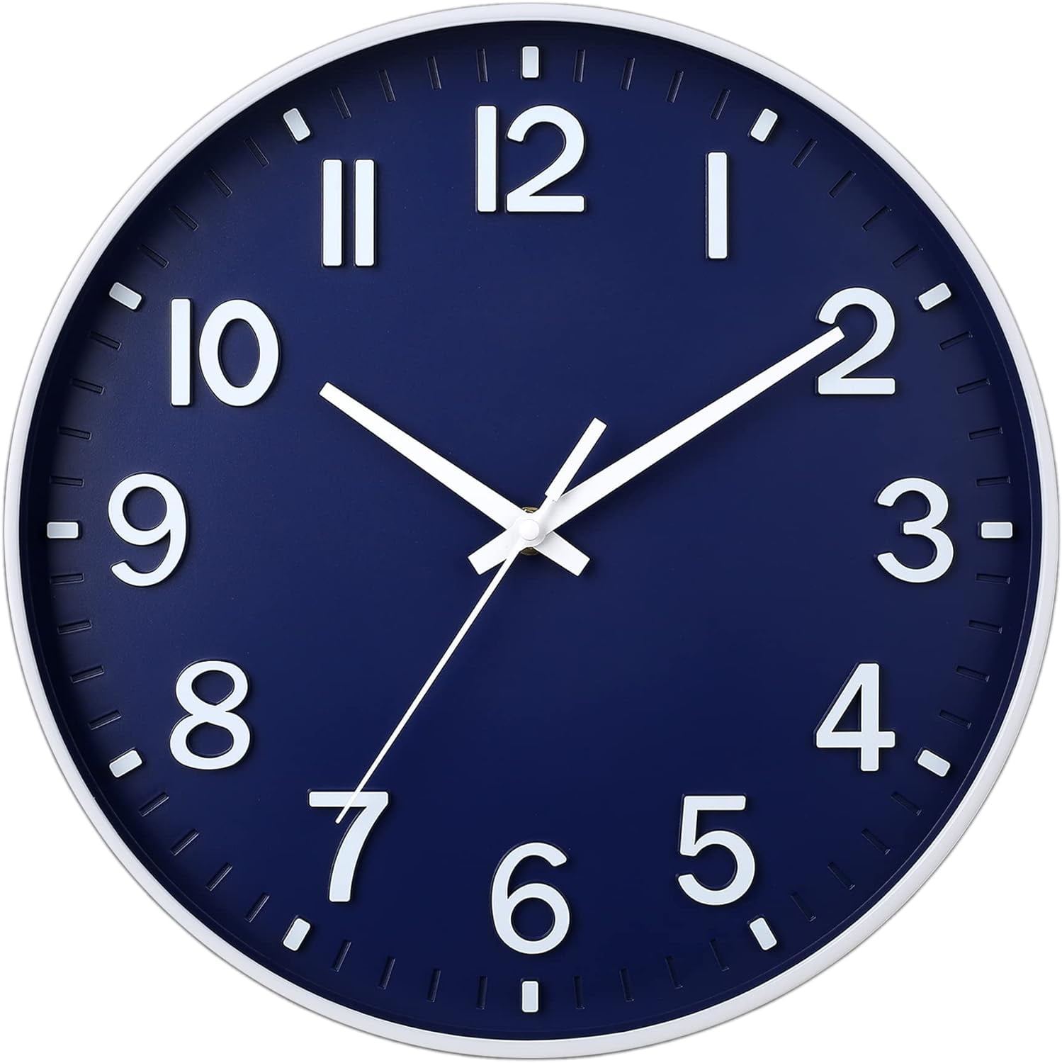 Navy Blue Wall Clocks Battery Operated,12 inch Silent Non Ticking ...