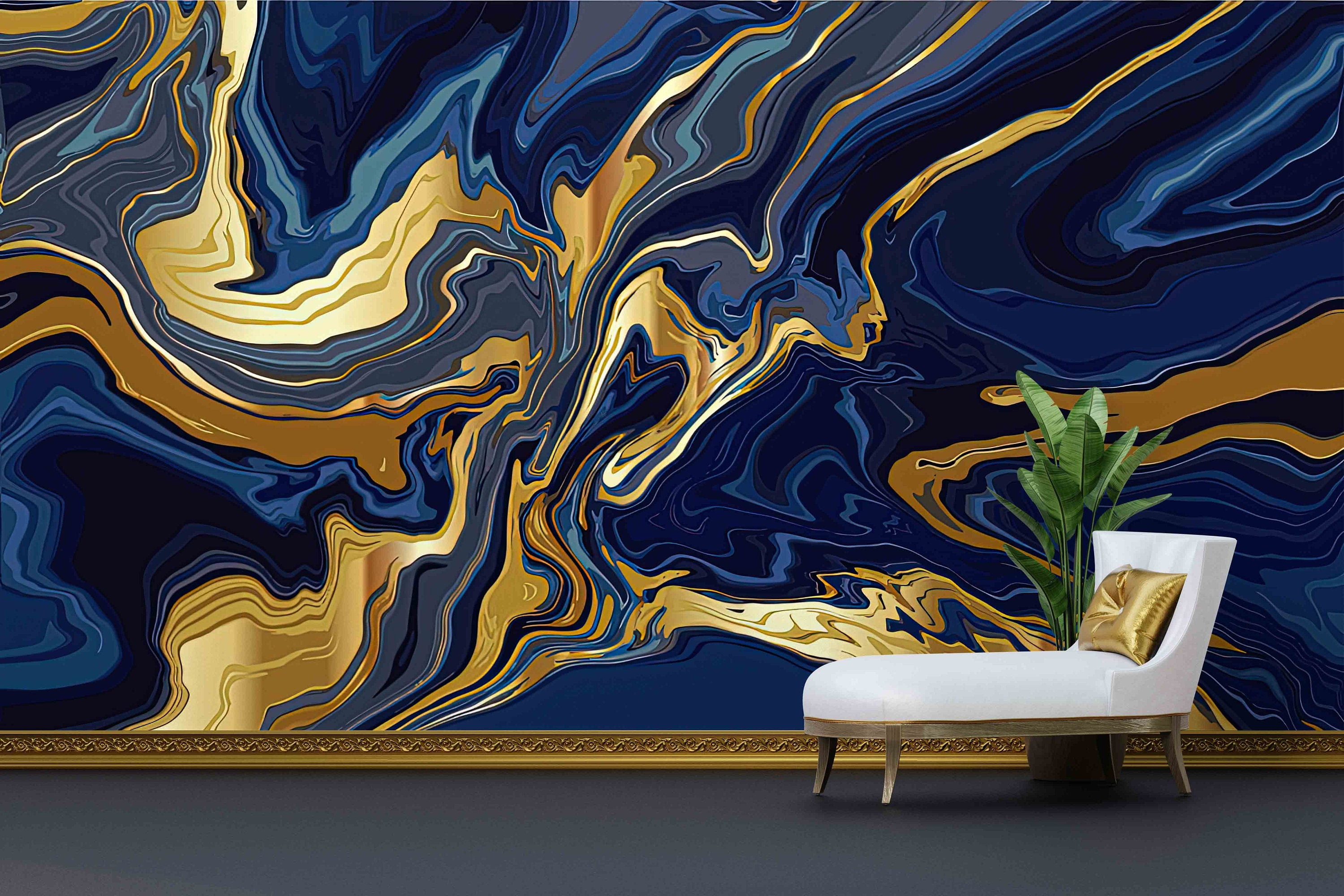 Navy Blue Wall Mural, Paper Wall Art Wallpaper Wall Art, Modern ...