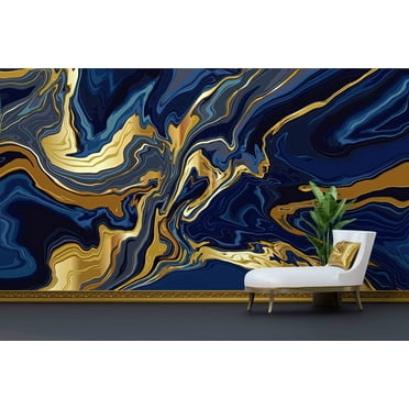 Navy Blue Marble Wall Art, Bright Wallpaper, Custom Wallpaper, Blue ...