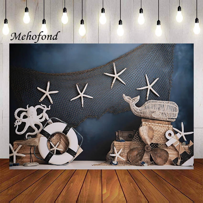Navy Blue Wall l Fishing Net Star Boy Birthday Party ration Backdrop ...