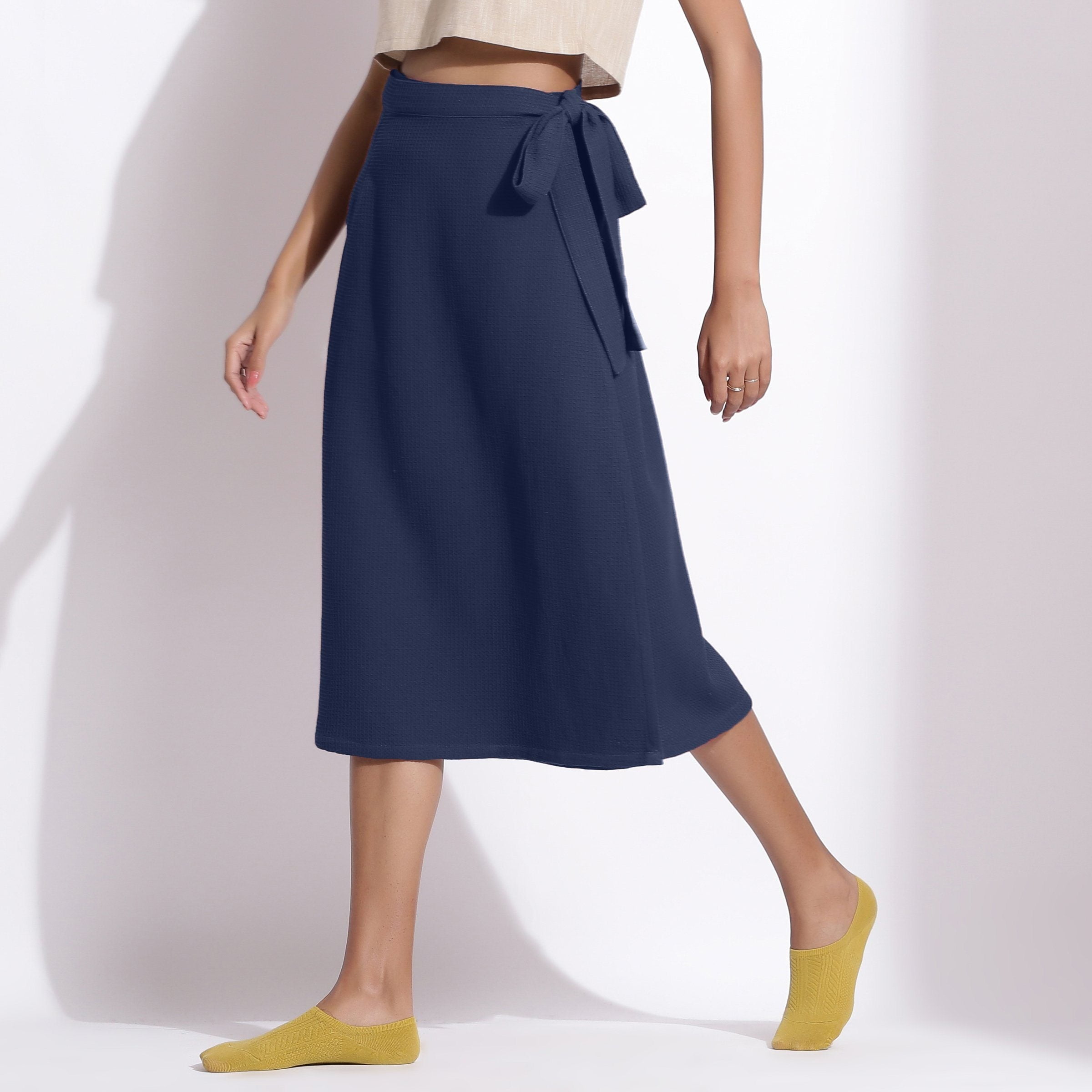 Navy Blue Warm Cotton Waffle Midi Wrap Skirt - Walmart.com