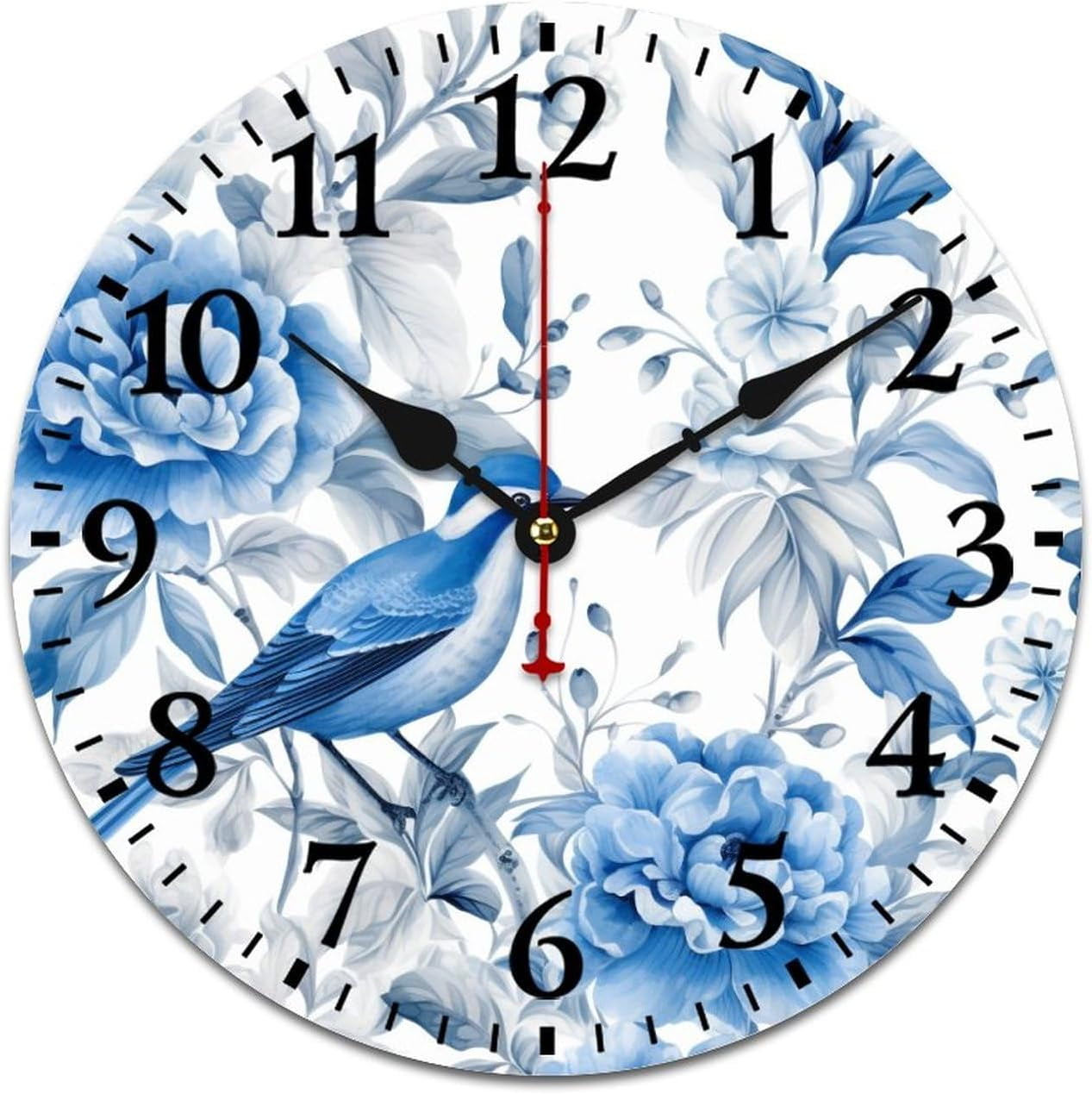 Navy Blue Watercolor Spring Flower Bird Wooden Wall Clocks Blue And ...