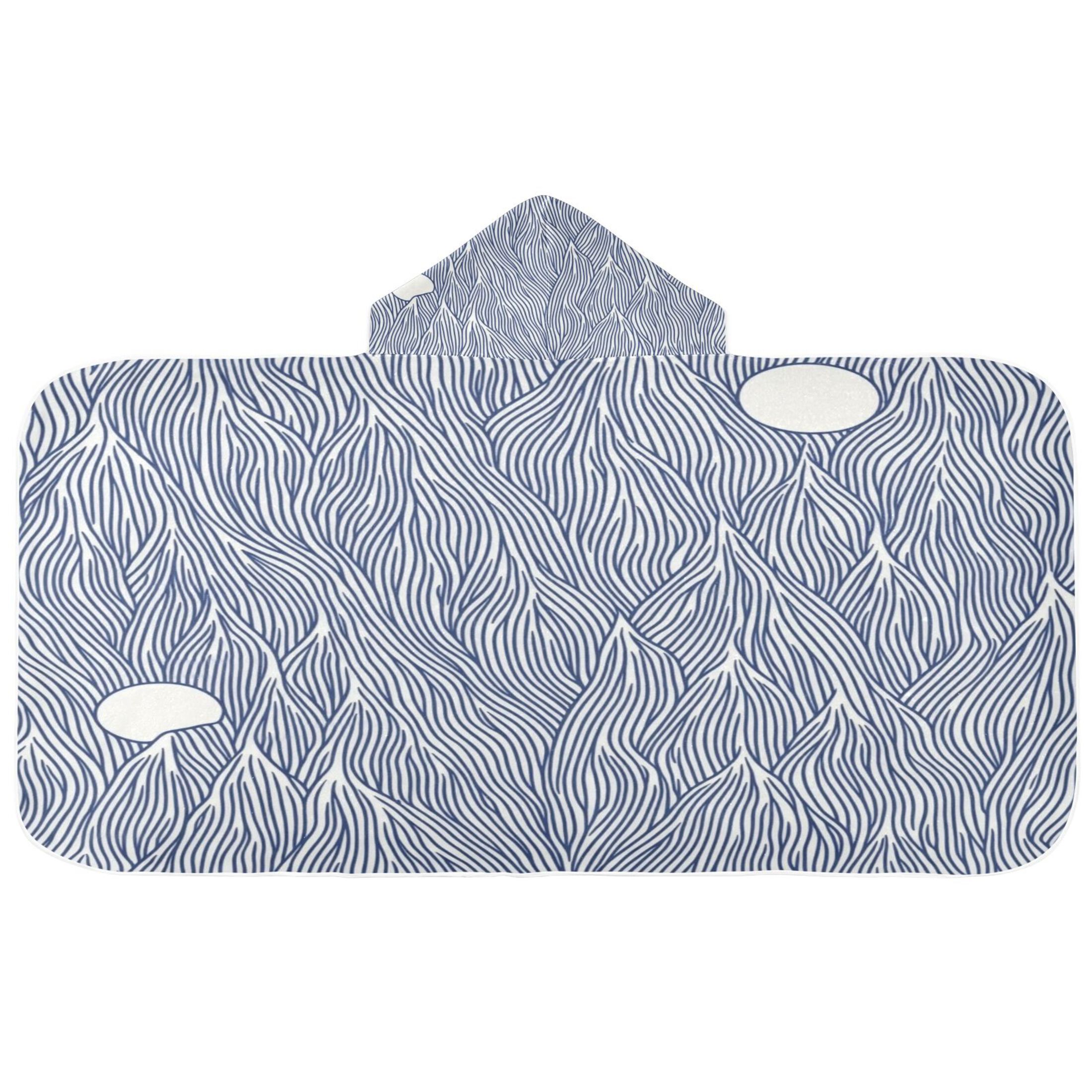 Navy Blue Wave Pattern 50x23.5" Baby Hooded Bath Towel Poncho, Quick ...