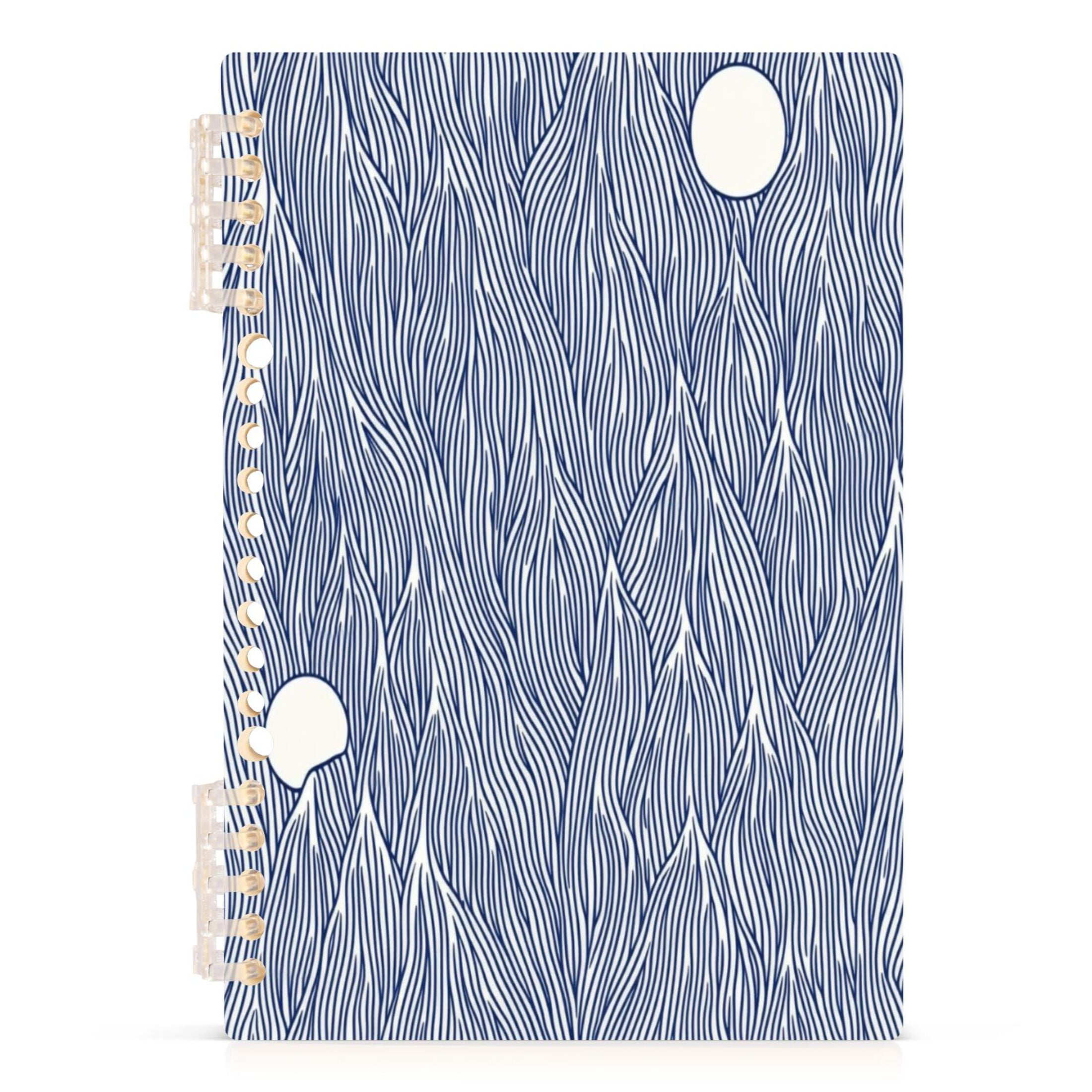 Navy Blue Wave Pattern A5 8.3x5.7in PP Notebook, Adjustable Rings, 60 ...